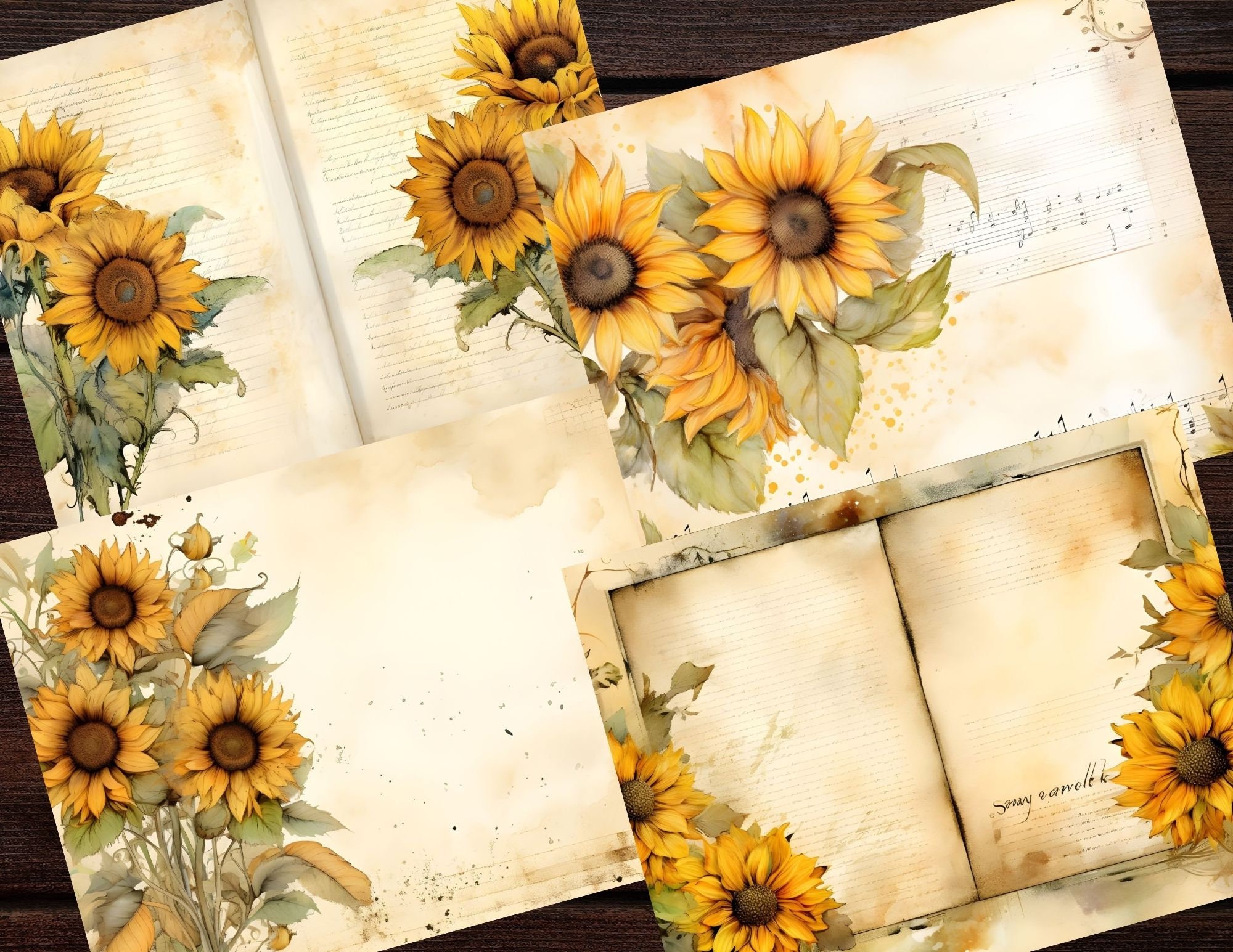 Sunflowers Junk Journal Kit Vintage Sunflowers Scrapbook Kit Sunflowers ...