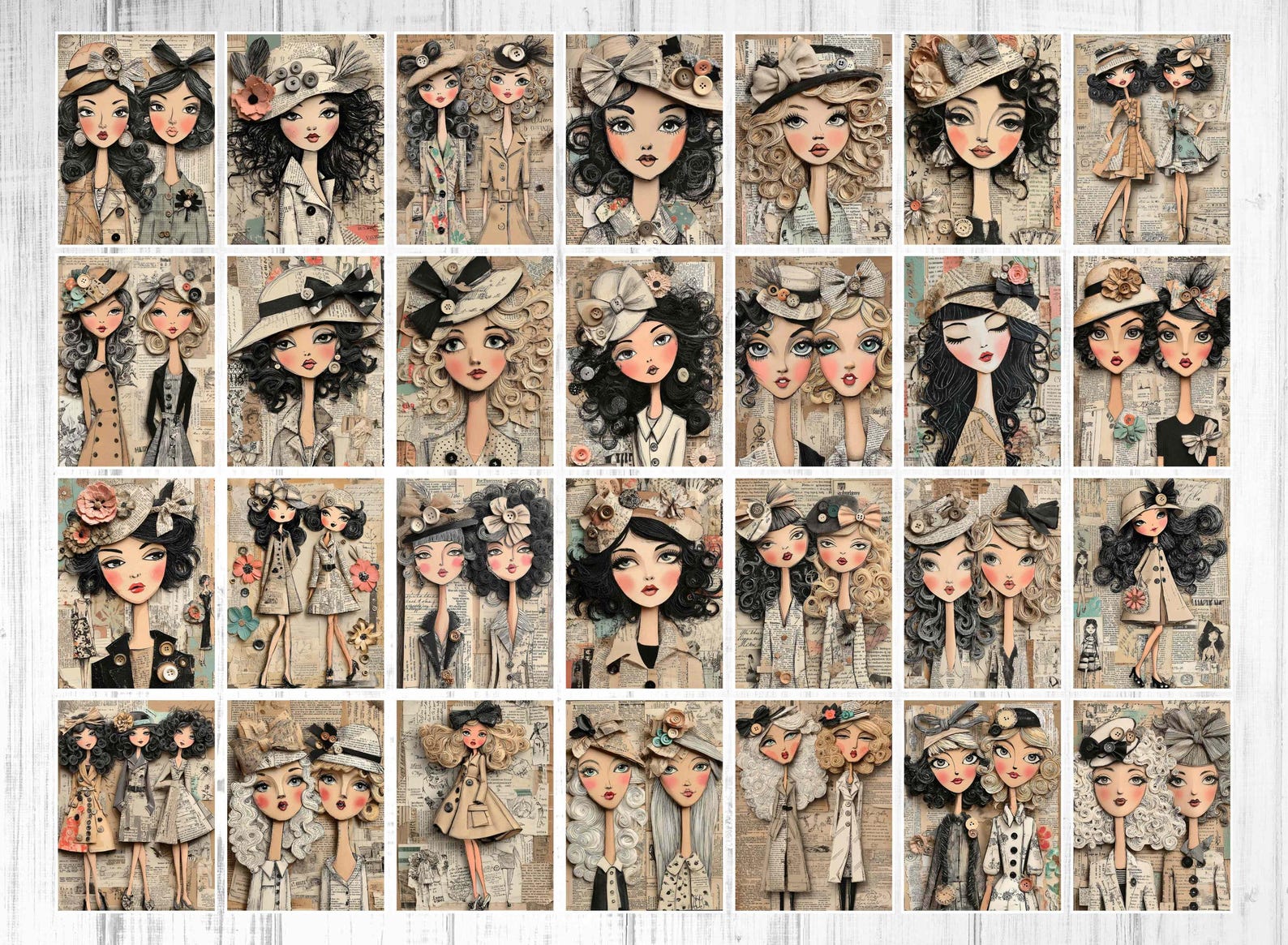 Big Bundle Dolls Vintage Paper Dolls: Shabby Chic Junk Journal Kit ...