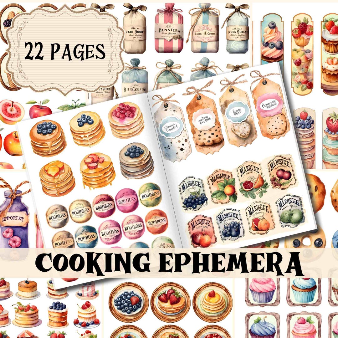 Cooking Fussy Cuts Junk Journal Supplies Vintage Cookbook Tags Labels ...