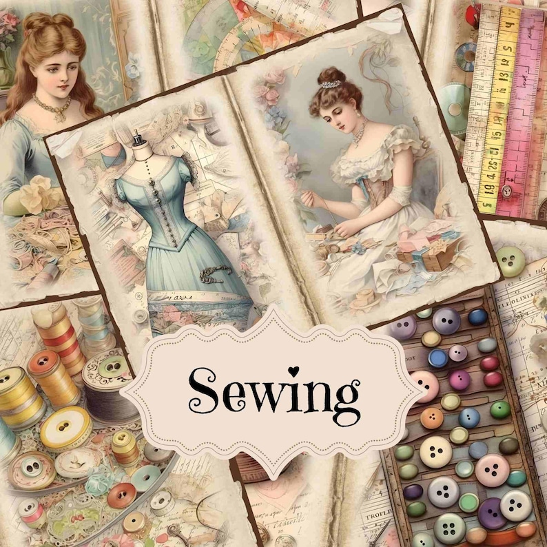 Vintage Sewing Junk Journal Kit: Shabby Chic Printable Pages (digital ...