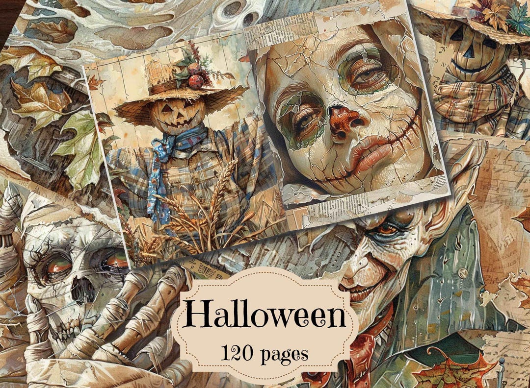 Vintage Halloween Scrapbook Kit: Watercolor Junk Journal Supplies ...