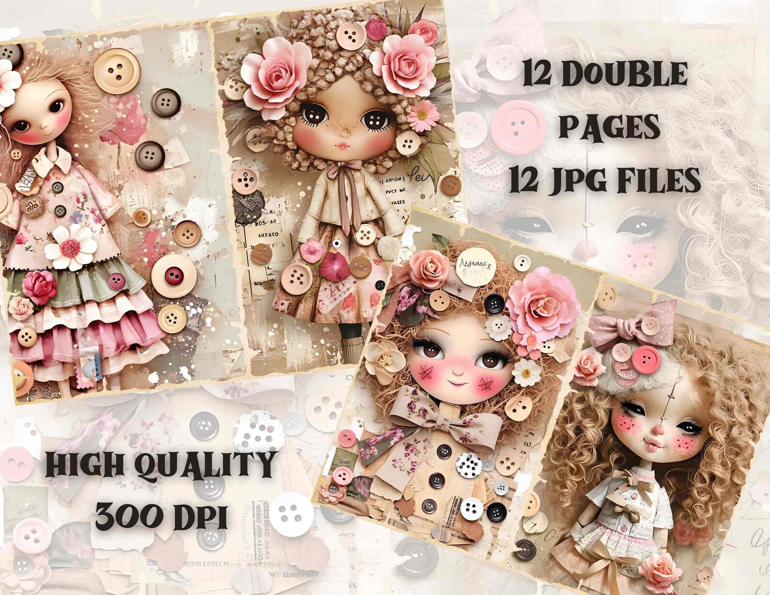 Pink Paper Dolls Junk Journal Supplies Vintage Dolls Scrapbook Paper ...