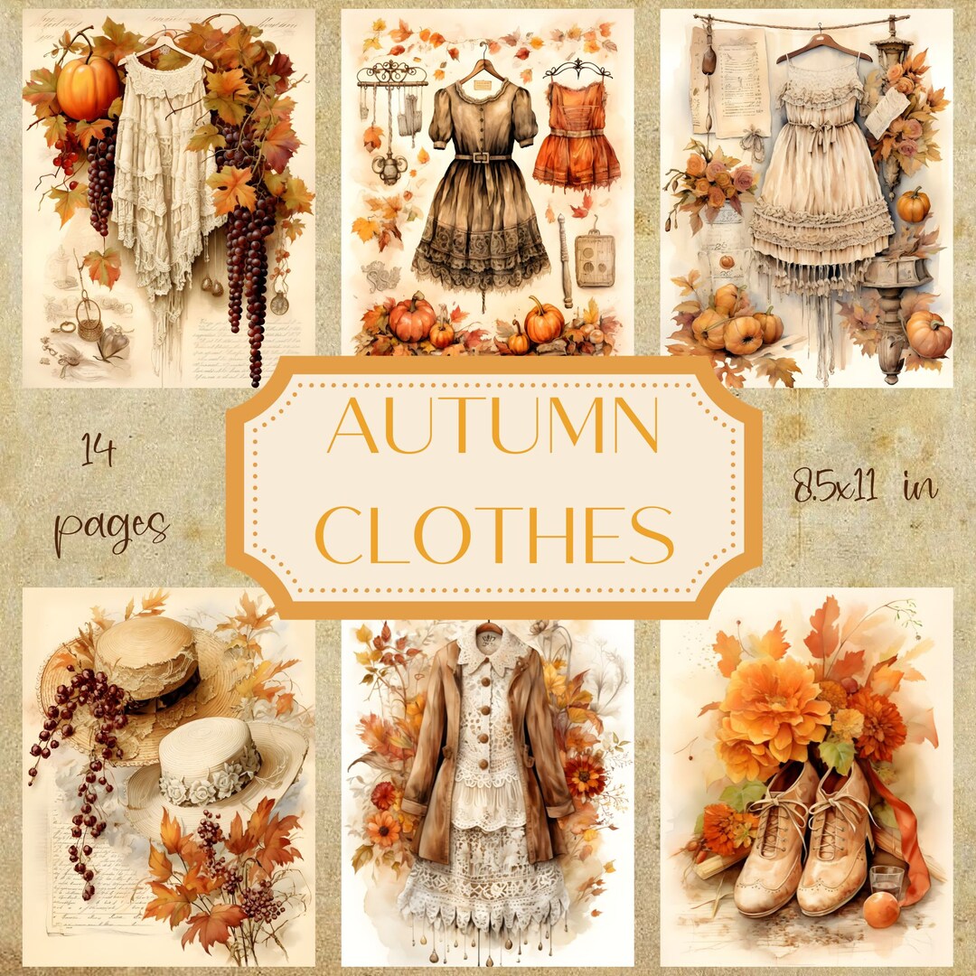 Autumn Junk Journal Kit Vintage Clothes Collage Kit Digital Printable ...