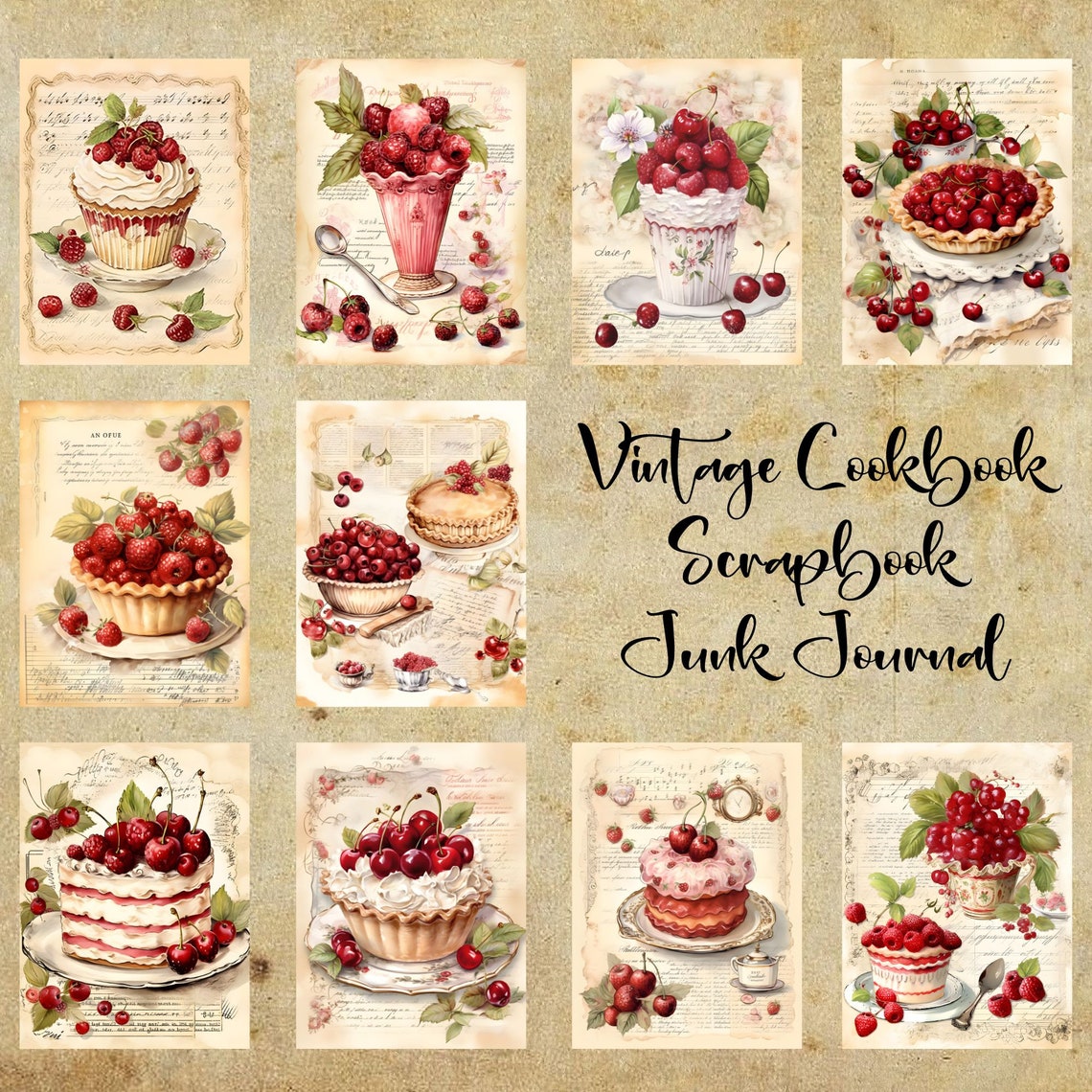 Junk Journal Kit Red Vintage Cookbook Digital Scrapbook Paper Kit ...