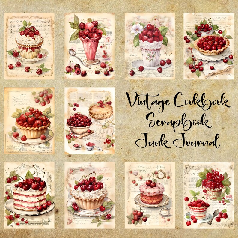 Junk Journal Kit Red Vintage Cookbook Digital Scrapbook Paper Kit ...