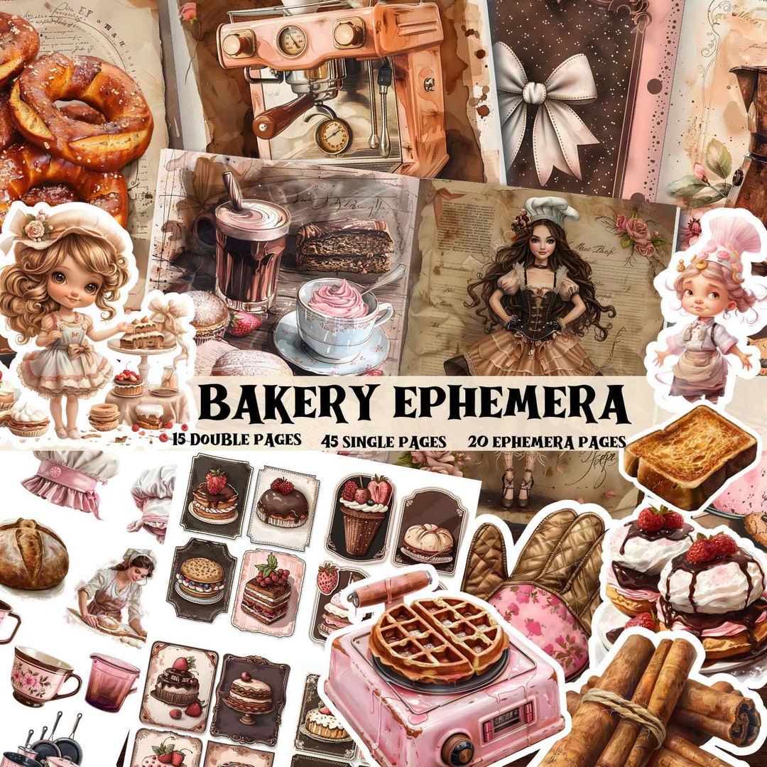 Bakery Junk Journal Supplies Old Recipe Vintage Scrapbook Paper Kit ...