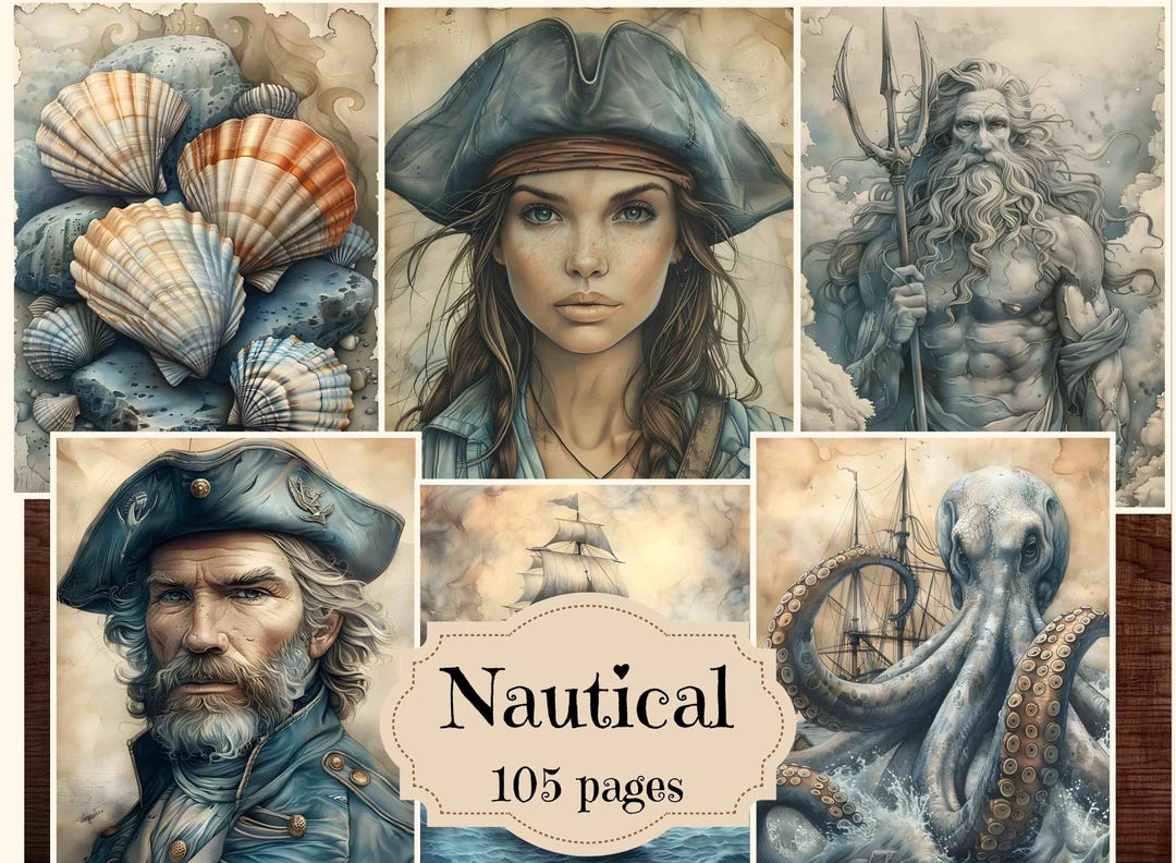 Nautical Junk Journal Kit: Shabby Chic Ocean Scrapbook Pages (105 JPG ...