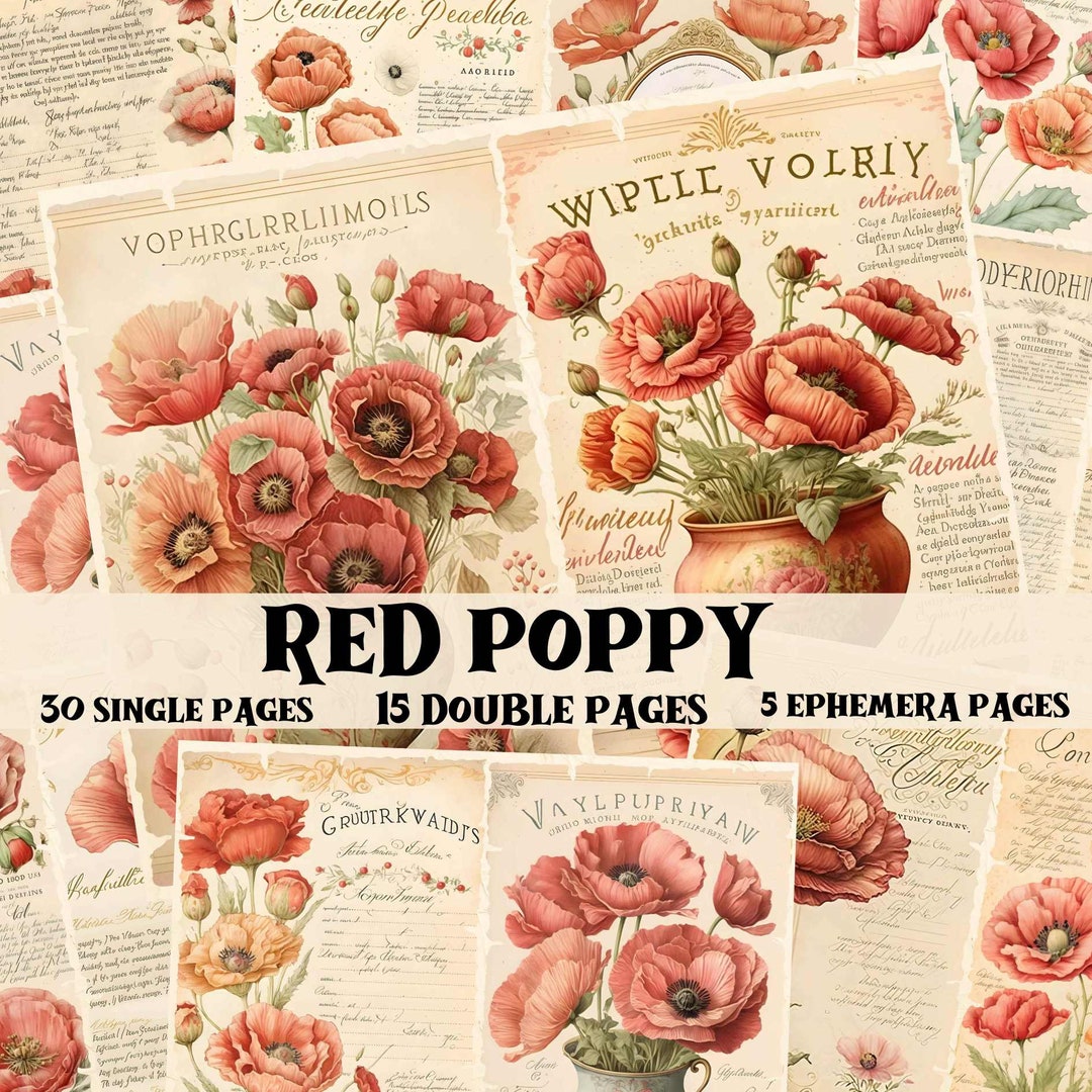 Red Poppy Junk Journal Kit Vintage Flowers Red Poppy Junk Journal ...