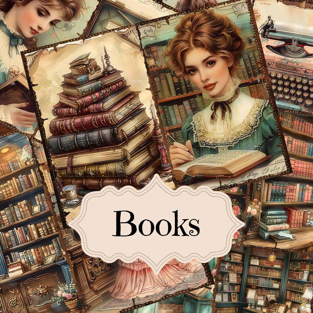 Vintage Books Junk Journal Kit: Shabby Chic Library Pages (digital ...