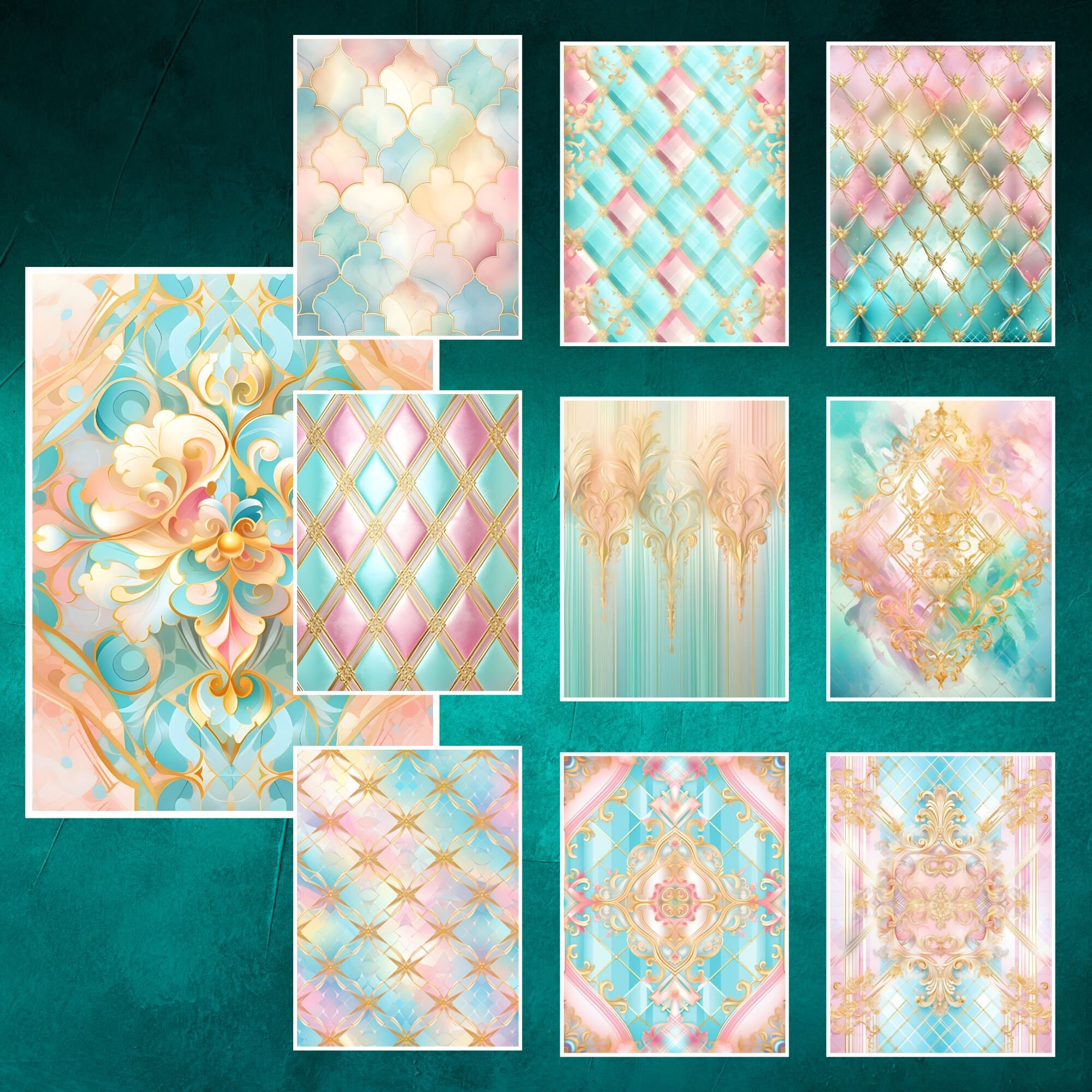 Luxury Background Pink Turquoise Junk Journal Kit Watercolor Printable ...