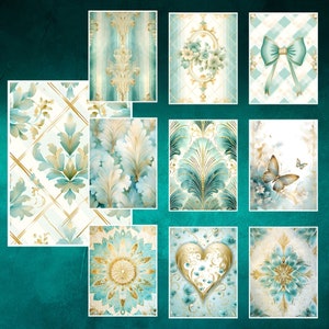 Luxury Background Gold Turquoise Junk Journal Kit Watercolor Printable ...