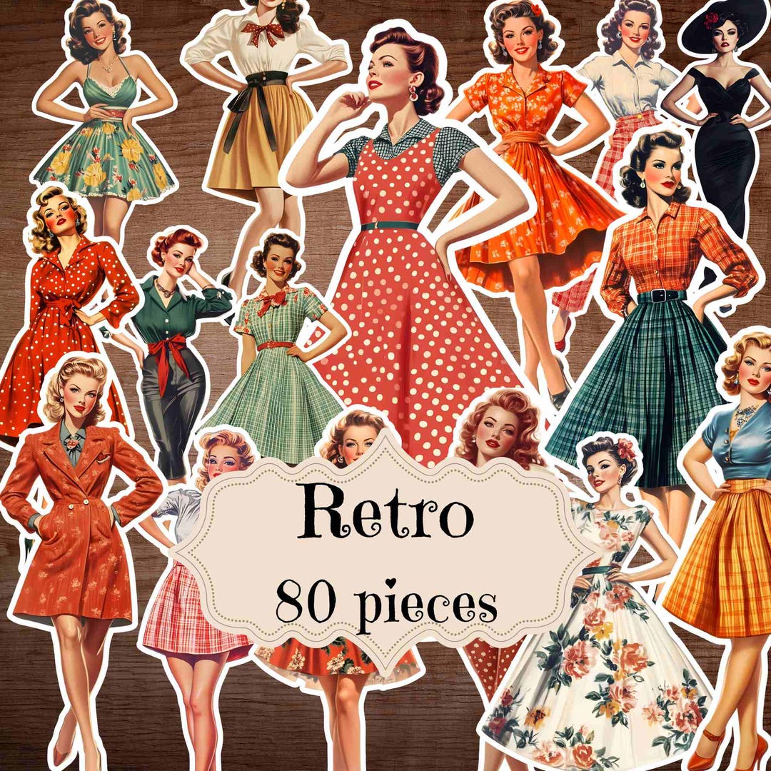1950's Fashion Junk Journal Supplies Vintage Scrapbook Pritnable Retro ...