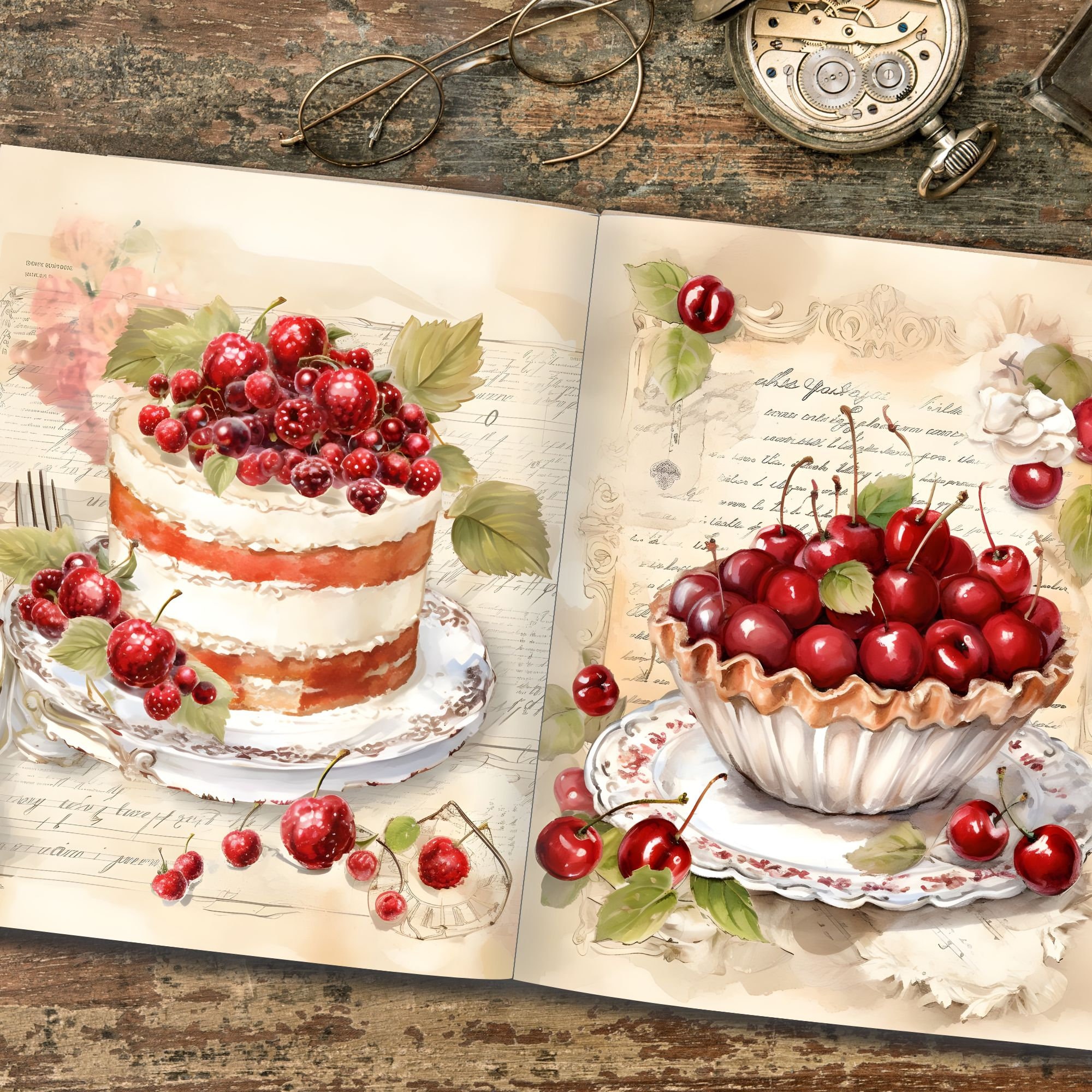 Junk Journal Kit Red Vintage Cookbook Digital Scrapbook Paper Kit ...