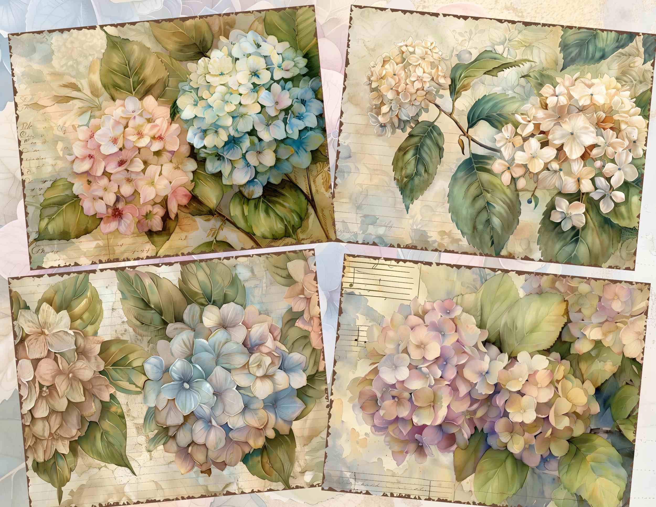 Hydrangea Junk Journal Printable Pages: Vintage Shabby Chic Scrapbook ...