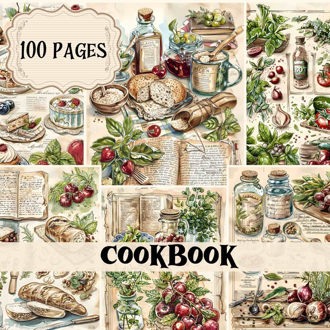 Vintage Cookbook Junk Journal Kit Old Recipe Vintage Cookbook Junk ...