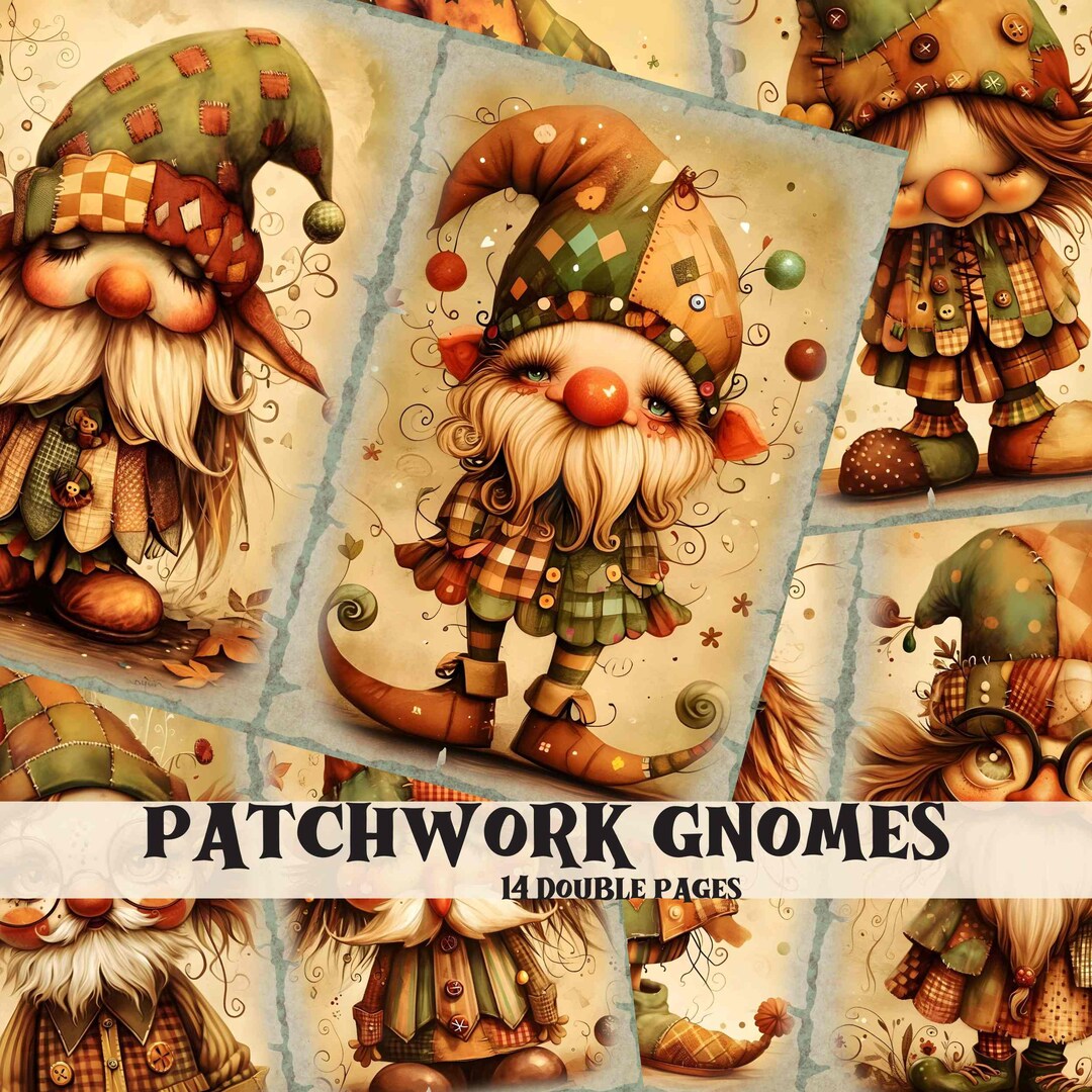 Patchwork Gnomes Junk Journal Kit Vintage Gnomes Junk Journal Supplies Gnomes Scrapbook ...