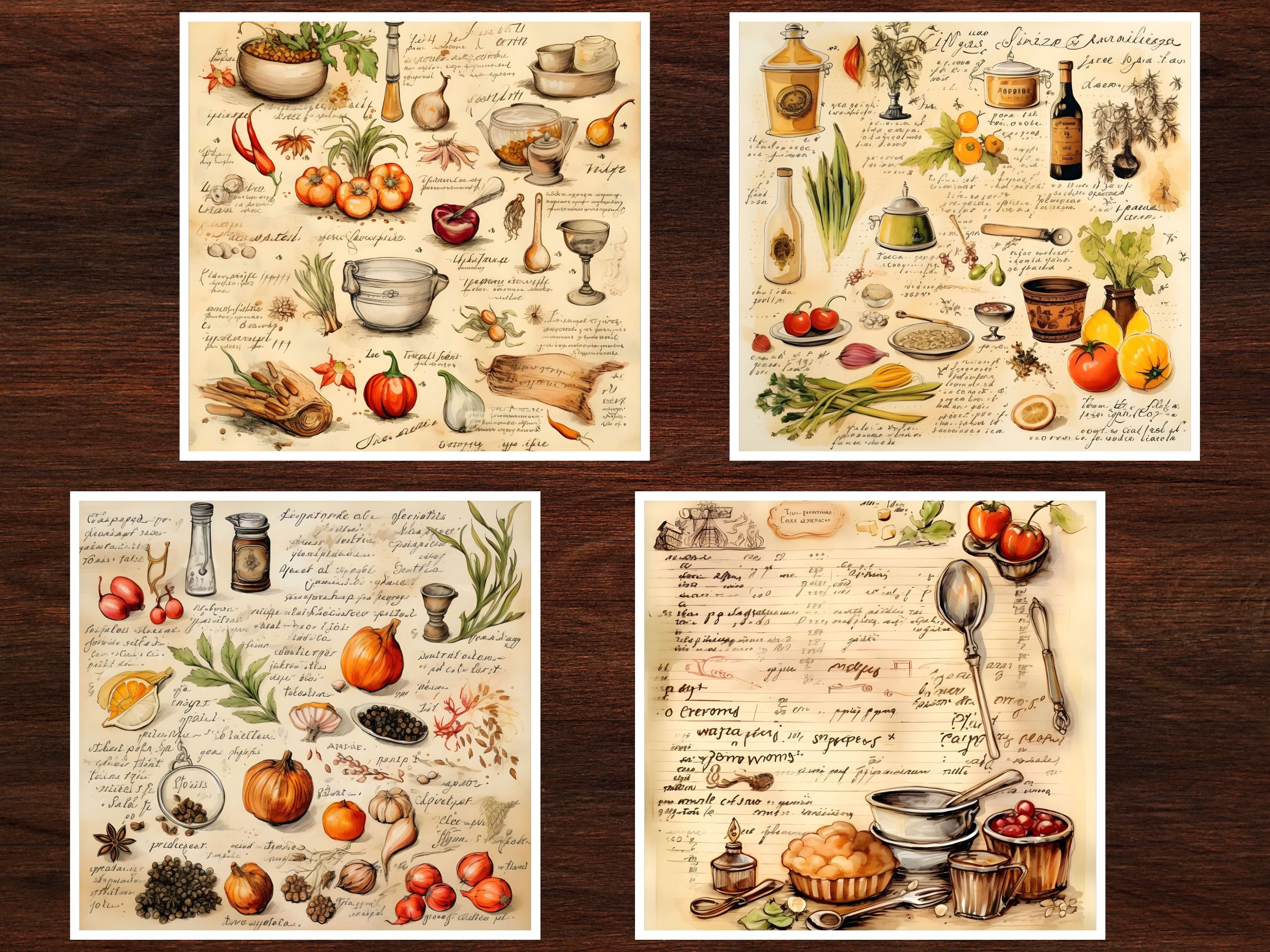 Vintage Cookbook Digital Paper: Food Ephemera Backgrounds (digital ...