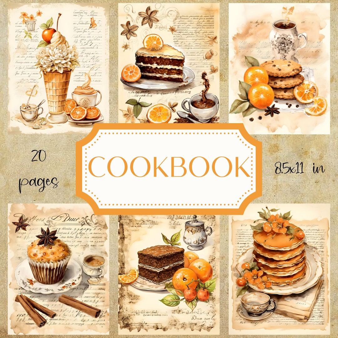 Junk Journal Kit Orange Vintage Cookbook Scrapbook Digital Paper Kit ...