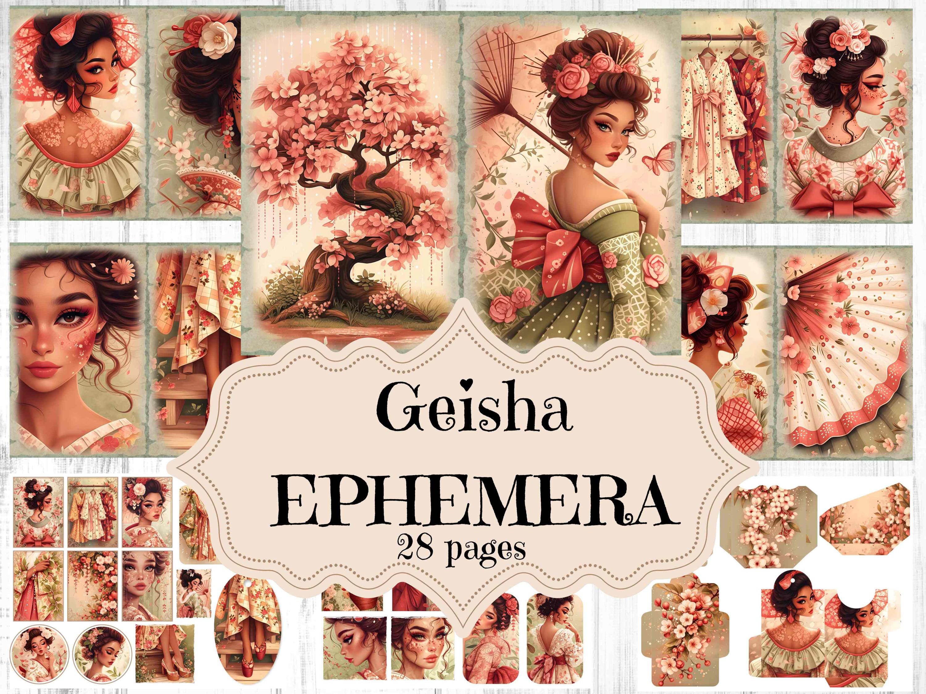 Vintage Japan Scrapbook Paper: Sakura Geisha Junk Journal Kit (digital ...