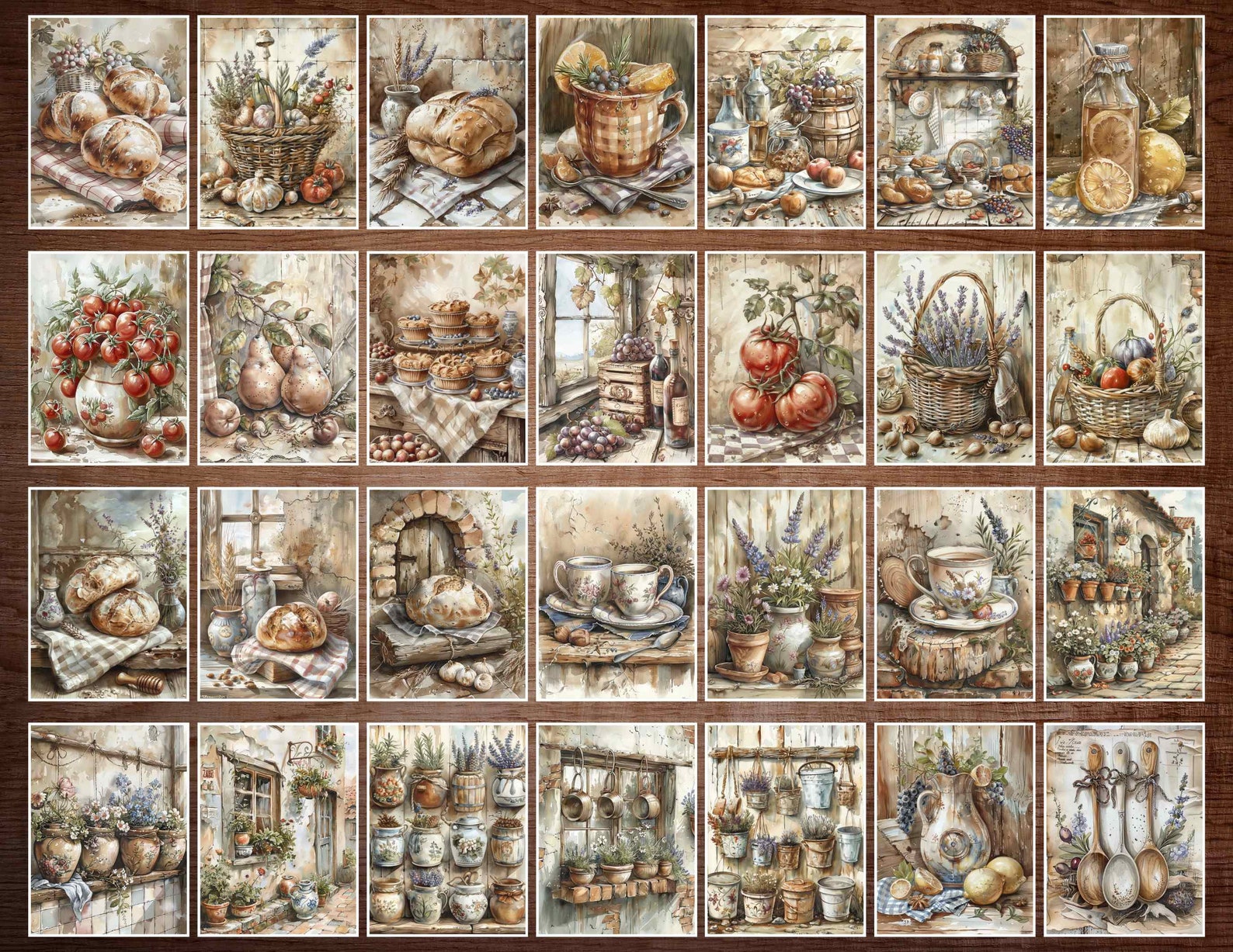 Watercolor Kitchen Scrapbook Paper: Rustic Cookbook Pages (digital ...