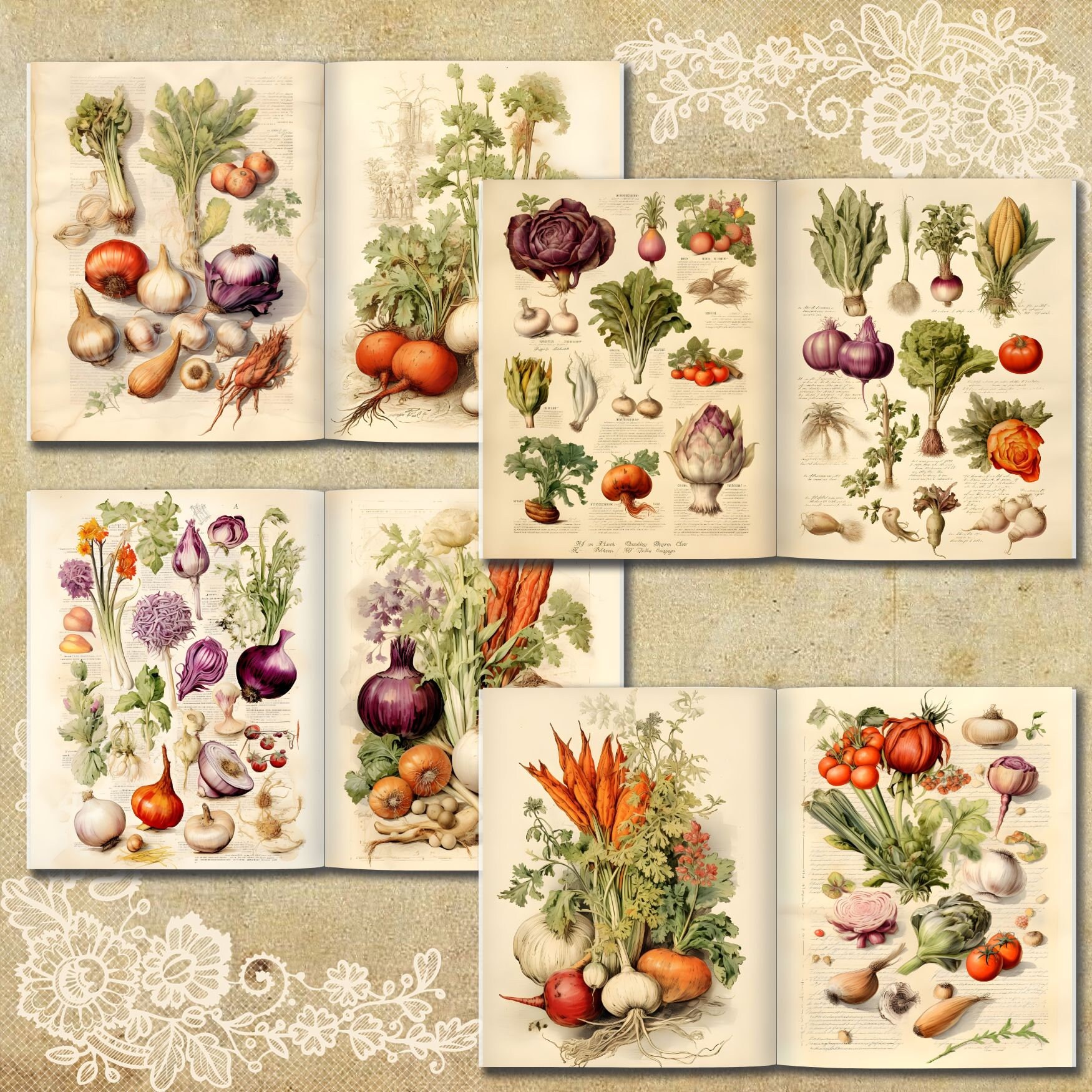 Vintage Vegetable Collage: Shabby Chic Junk Journal Kit (digital ...