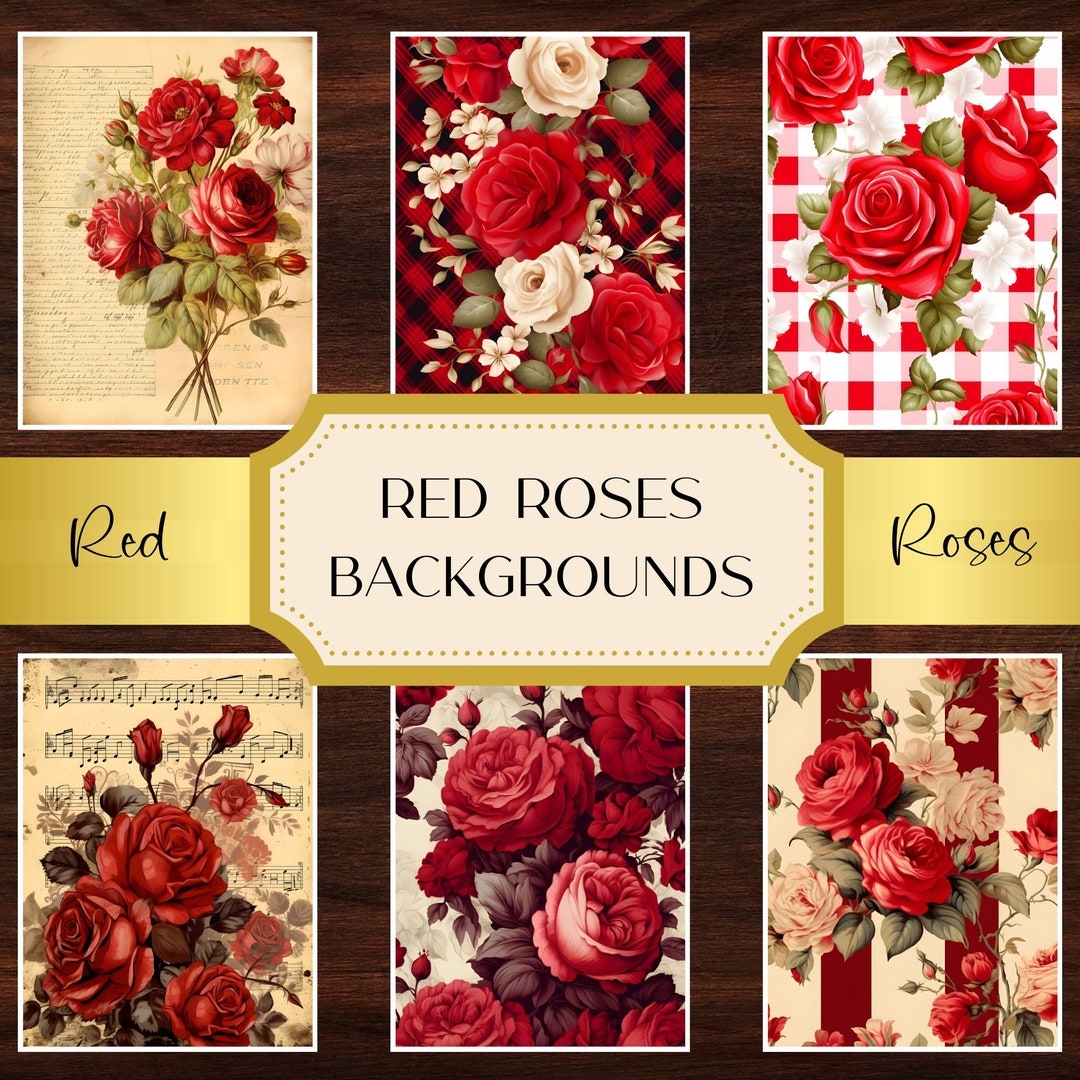 Red Backgrounds Junk Journal Kit Roses Watercolor Printable Digital ...