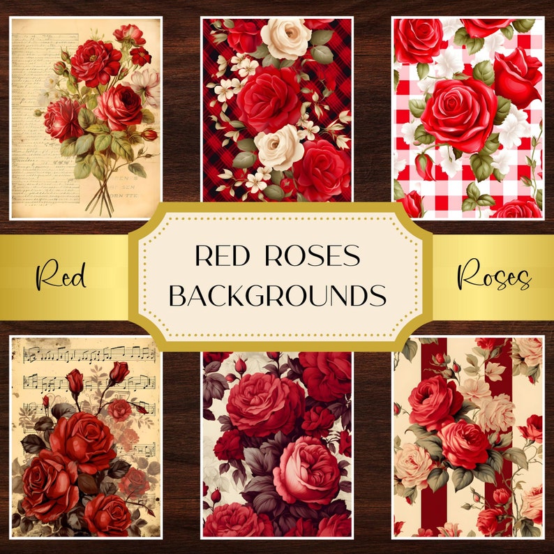 Red Backgrounds Junk Journal Kit Roses Watercolor Printable Digital ...