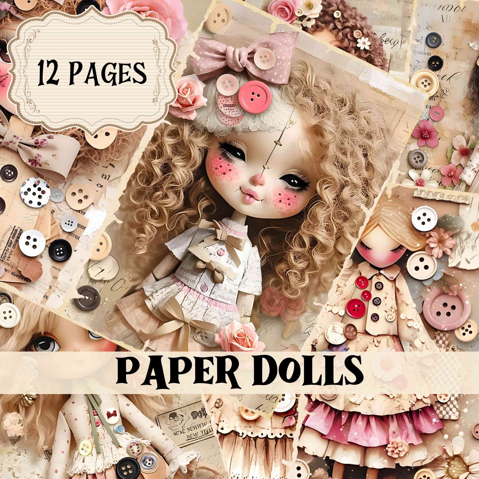 Pink Paper Dolls Junk Journal Supplies Vintage Dolls Scrapbook Paper ...