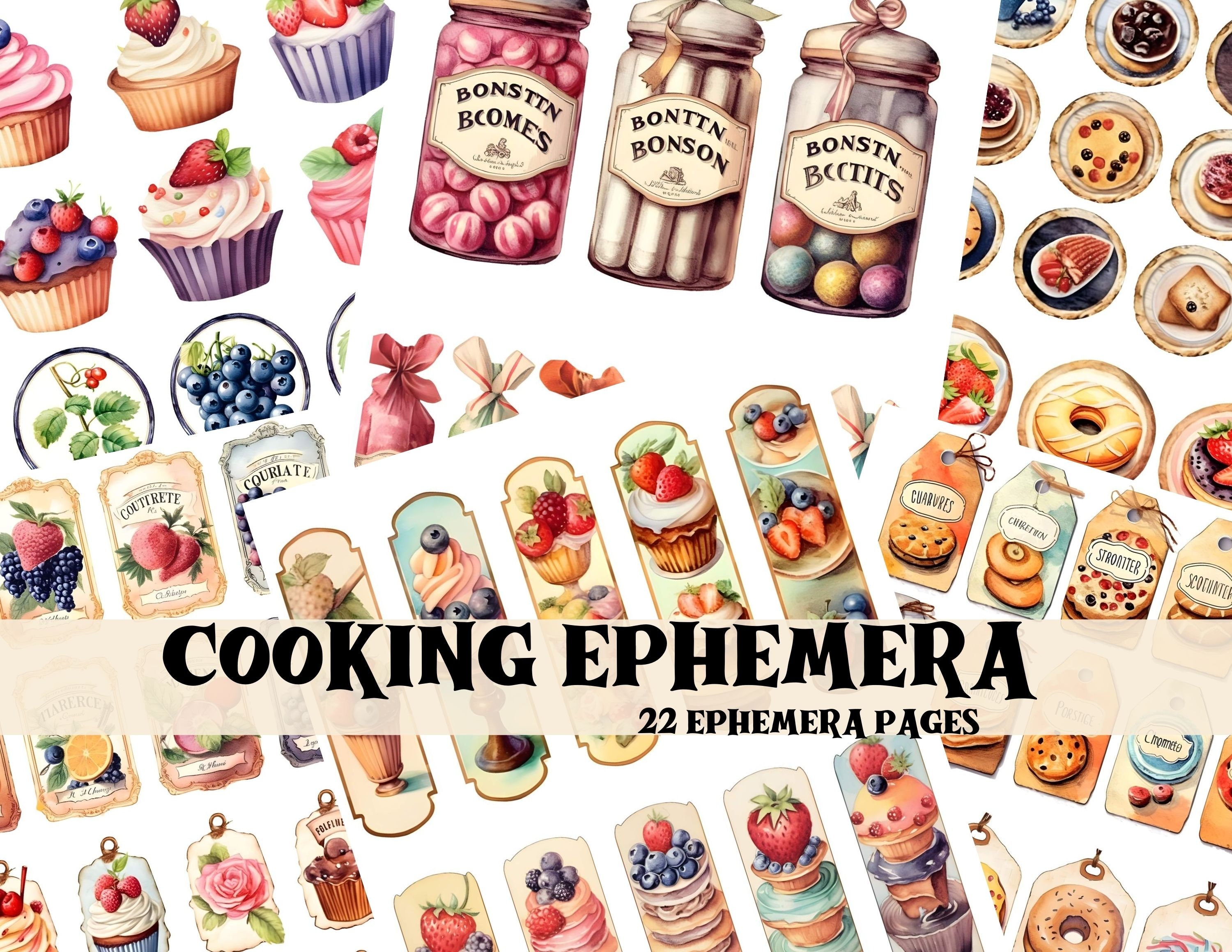 Cooking Fussy Cuts Junk Journal Supplies Vintage Cookbook Tags Labels ...