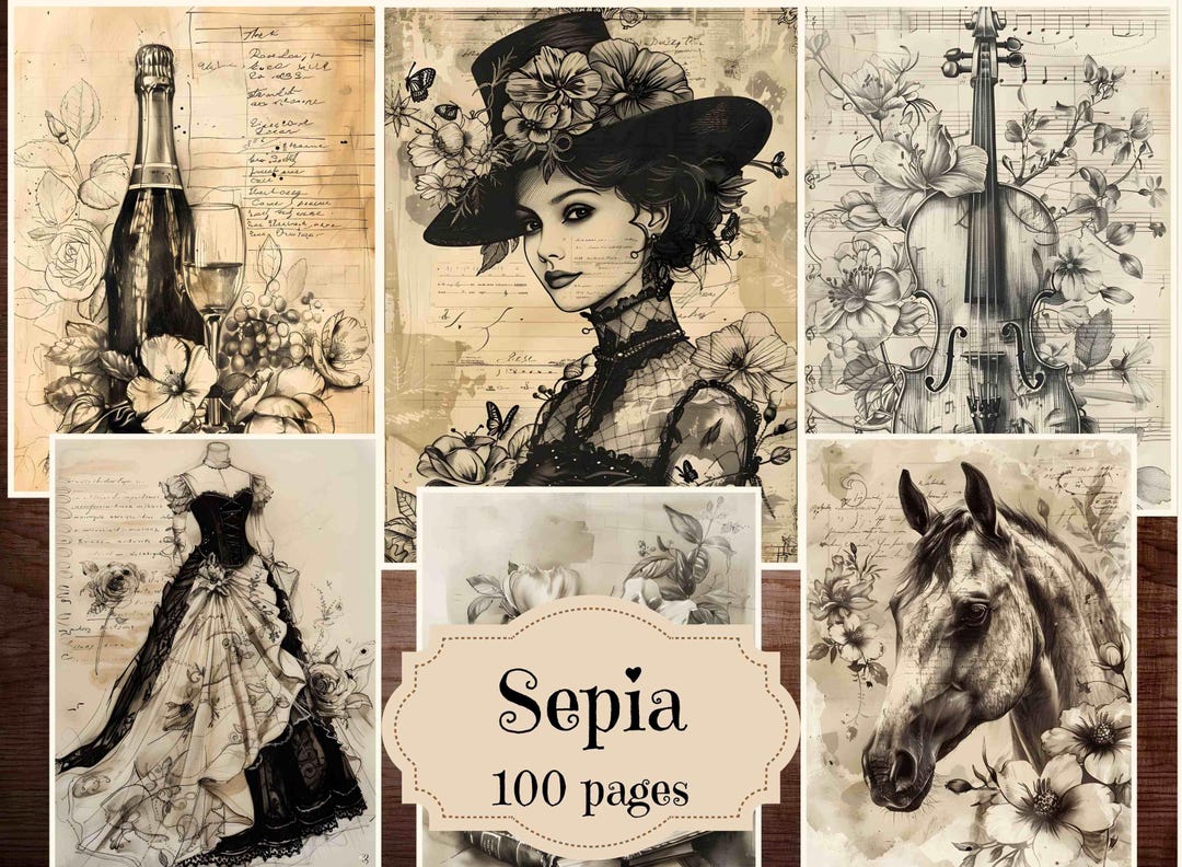 Sepia Tone Junk Journal Kit: Victorian Scrapbook Paper (digital ...