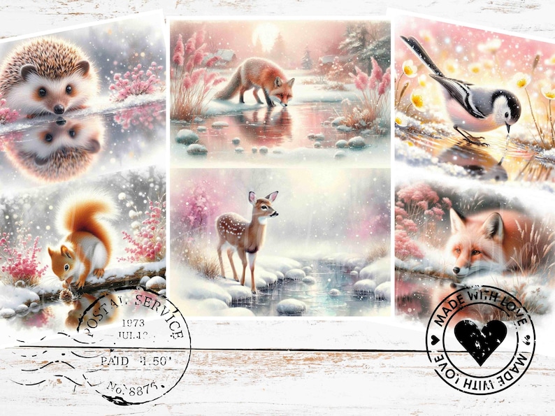 Enchanted Winter Forest Woodland Animals Junk Journal Kit: Vintage ...