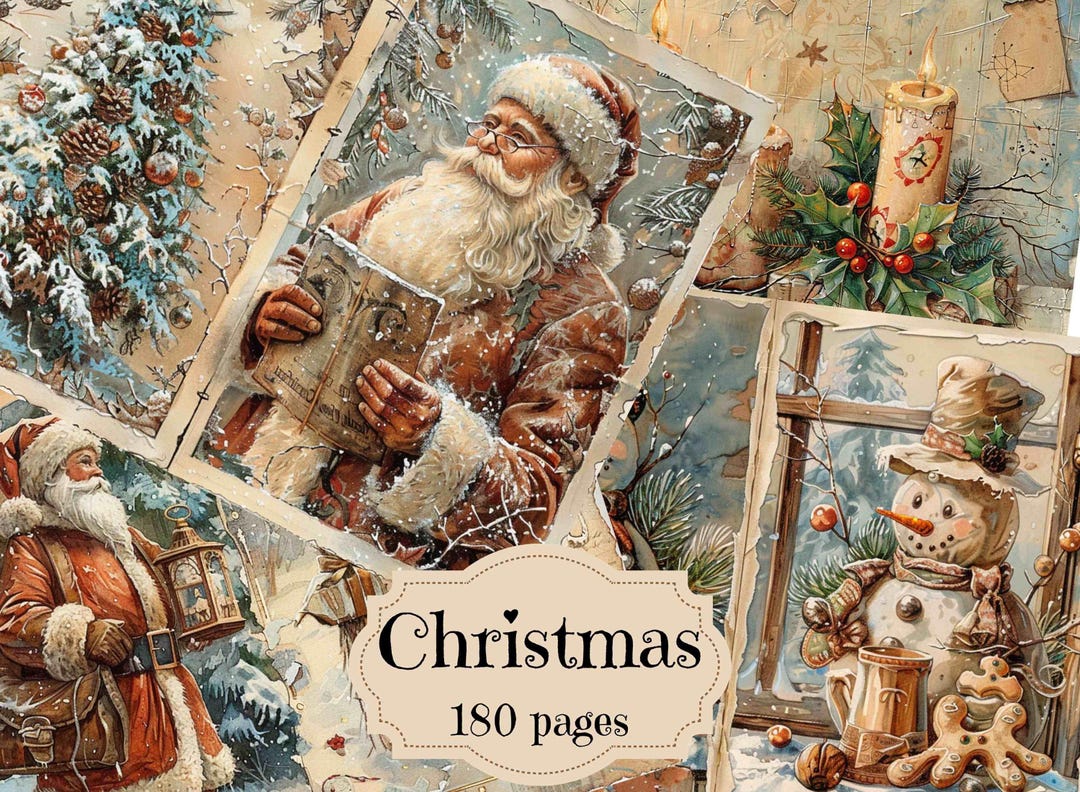 Watercolor Christmas Junk Journal Supplies Vintage Christmas Scrapbook ...