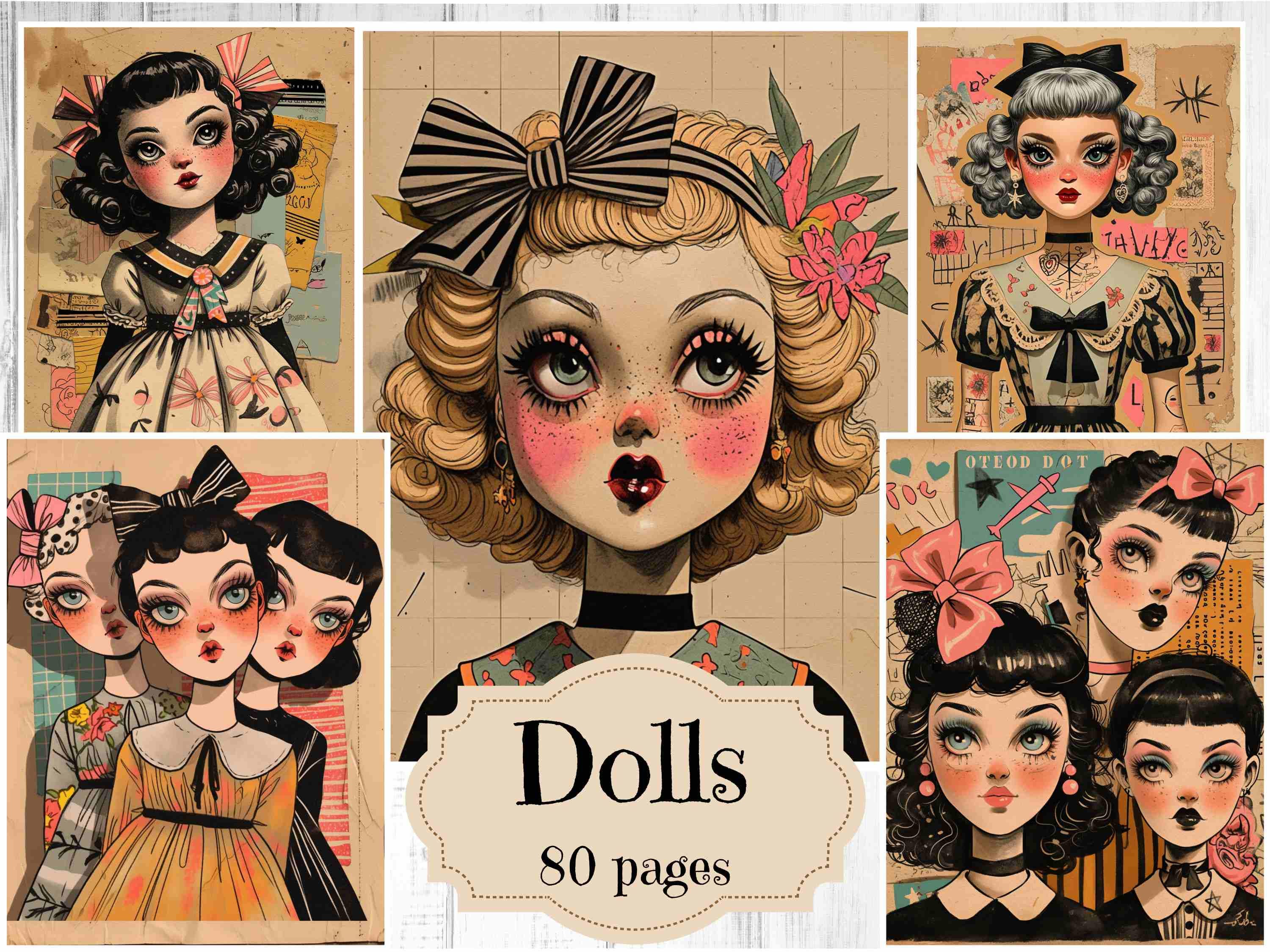 Vintage Paper Dolls: Shabby Chic Scrapbook Kit (digital Download) - Etsy