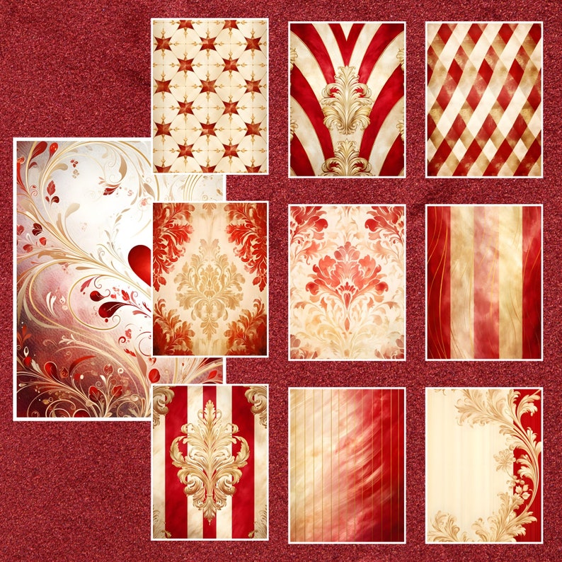 Red Gold Watercolor Backgrounds: Luxury Junk Journal Kit (digital Paper ...