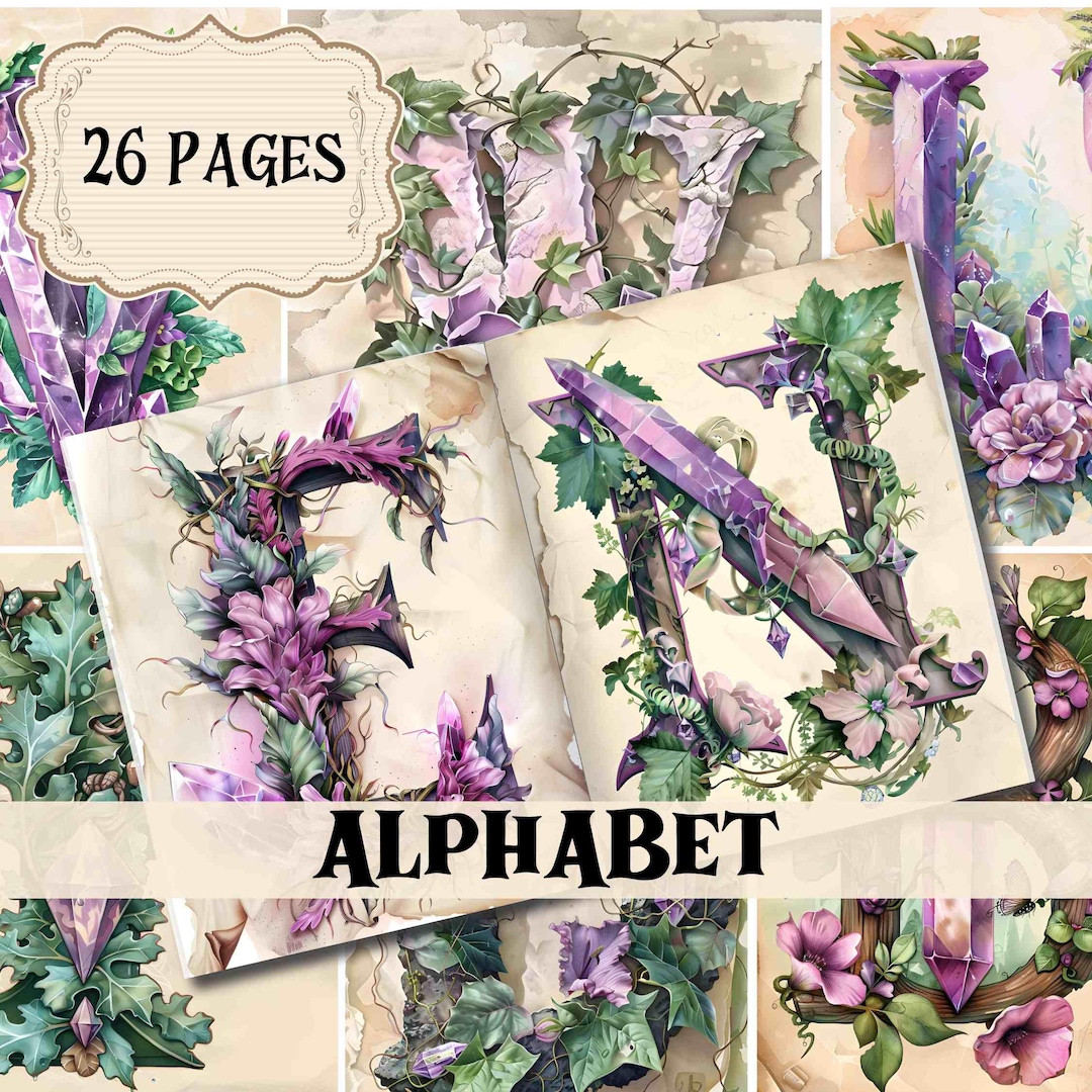 Alphabet Junk Journal Kit Enchanted Alphabet Scrapbook Digital Paper ...