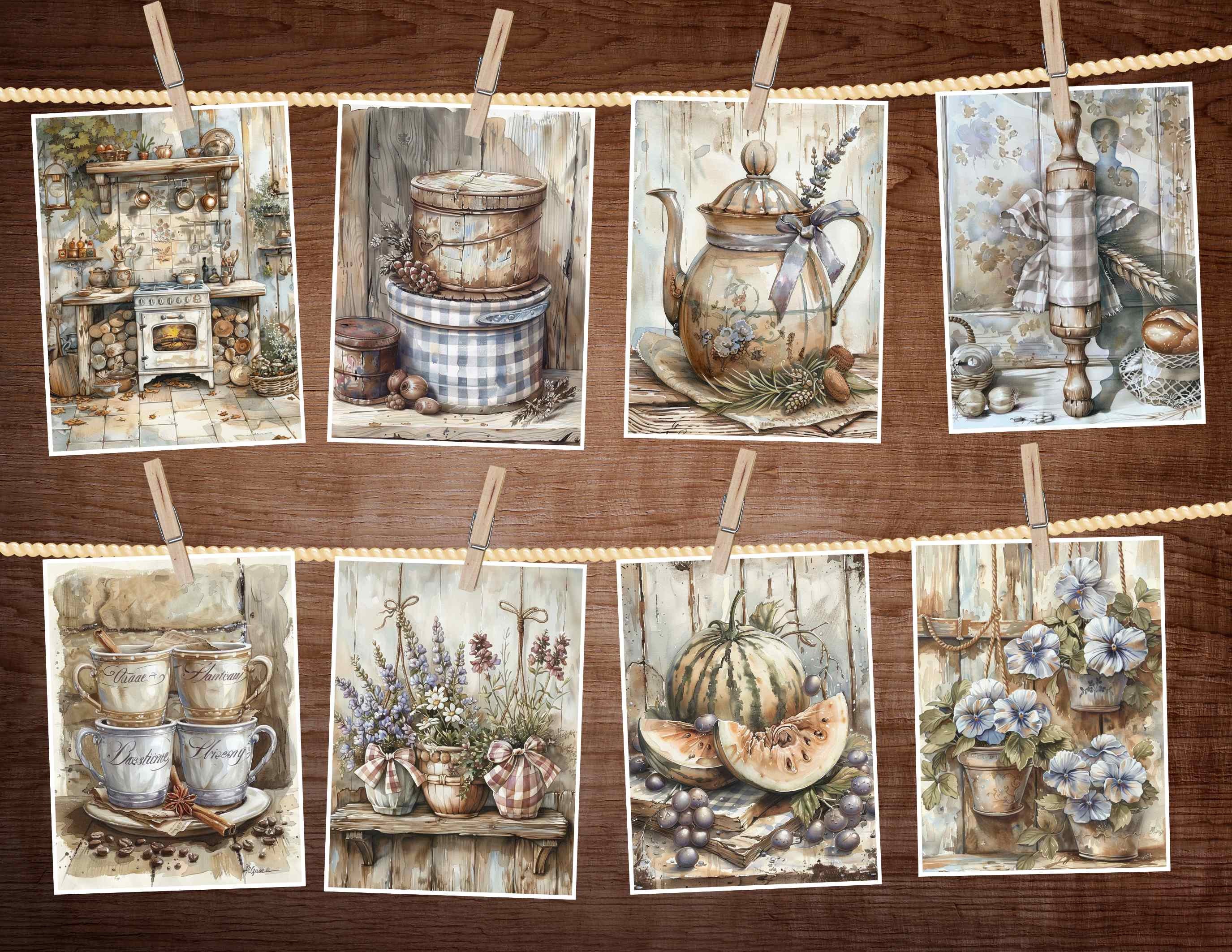 Watercolor Kitchen Scrapbook Paper: Rustic Cookbook Pages (digital ...