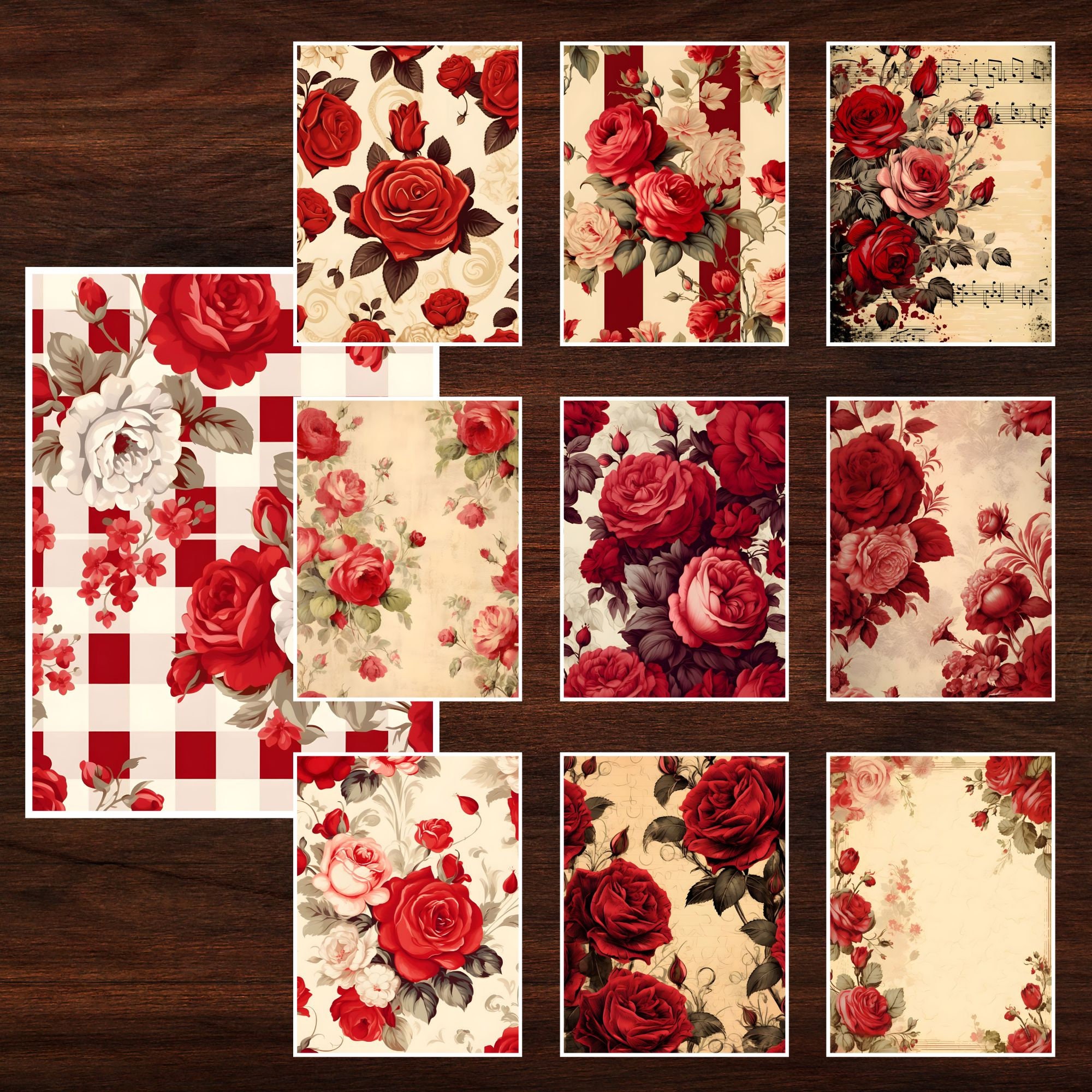 Red Backgrounds Junk Journal Kit Roses Watercolor Printable Digital ...