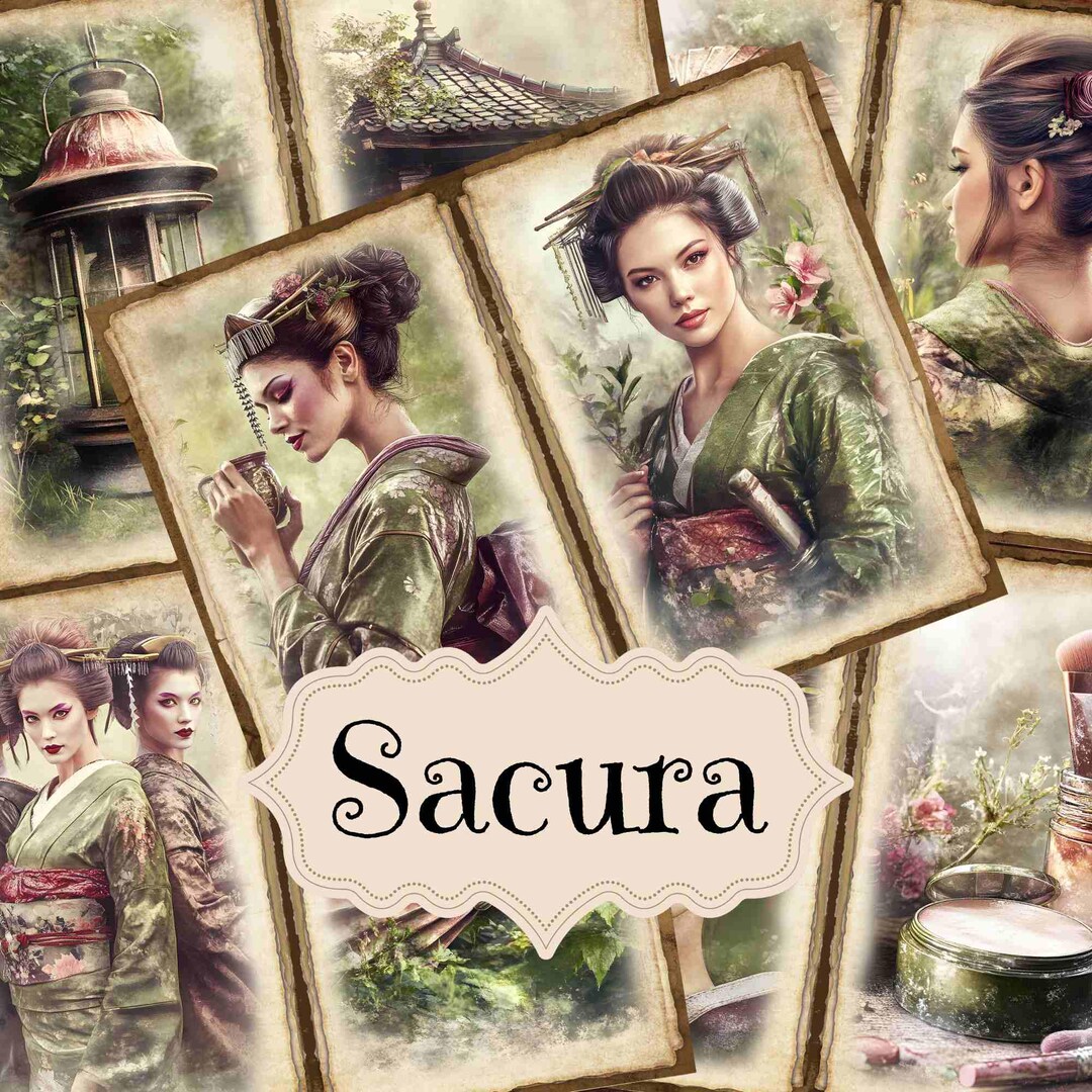 Vintage Japan Scrapbook Paper: Sakura Geisha Junk Journal Kit (digital ...