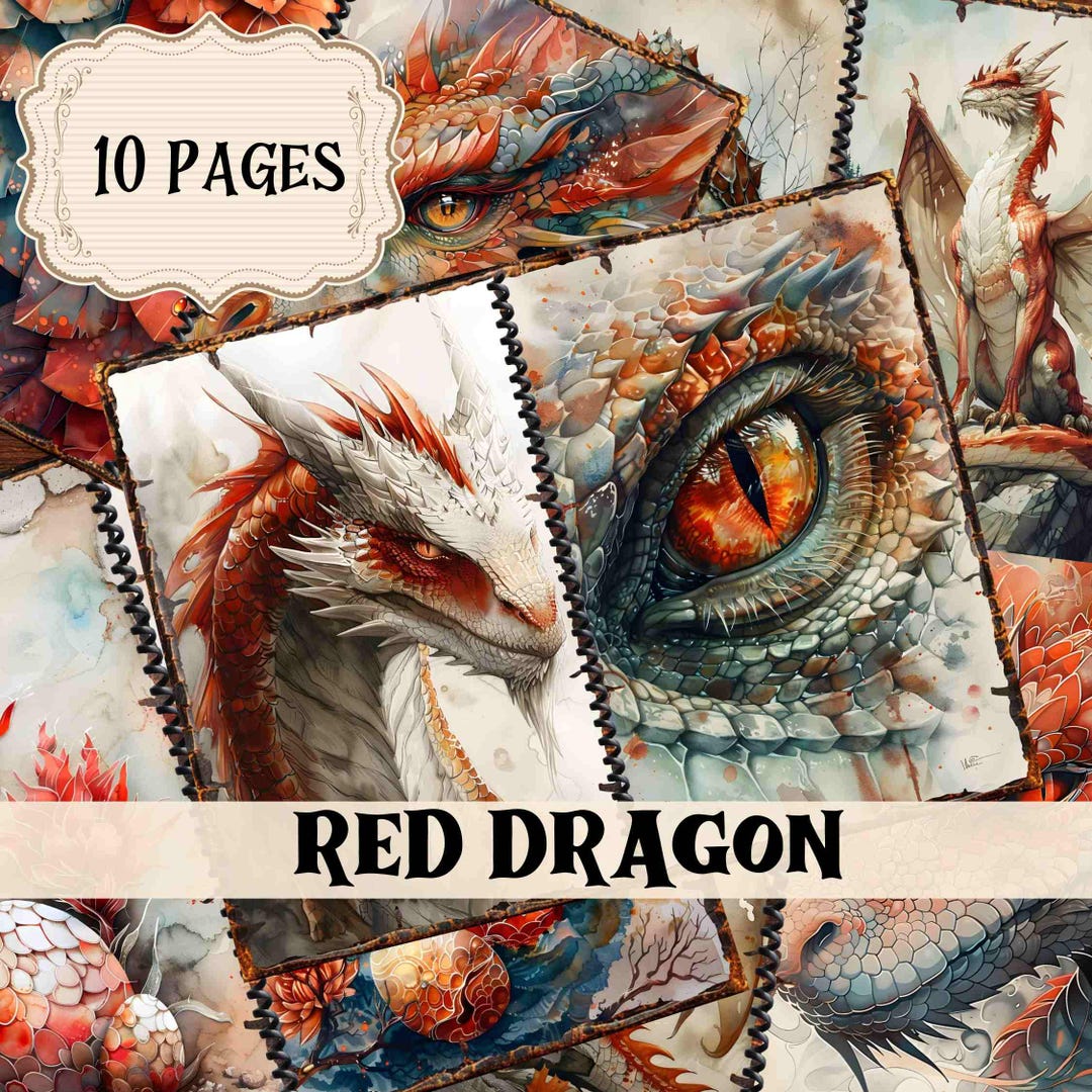 Red Dragon Junk Journal Kit Fantasy Dragon Scrapbook Printable ...