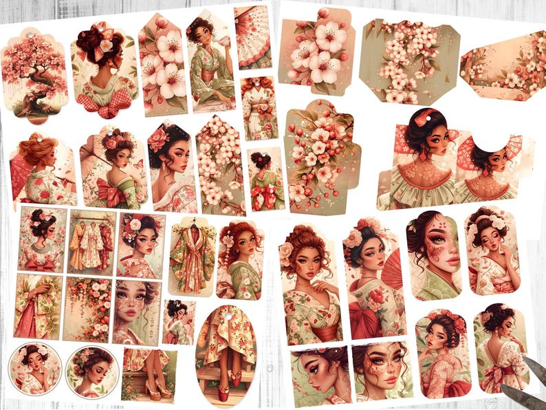 Vintage Japan Scrapbook Paper: Sakura Geisha Junk Journal Kit (digital ...