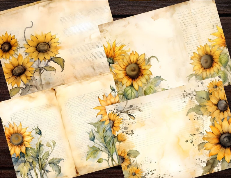 Sunflowers Junk Journal Kit Vintage Sunflowers Scrapbook Kit Sunflowers ...