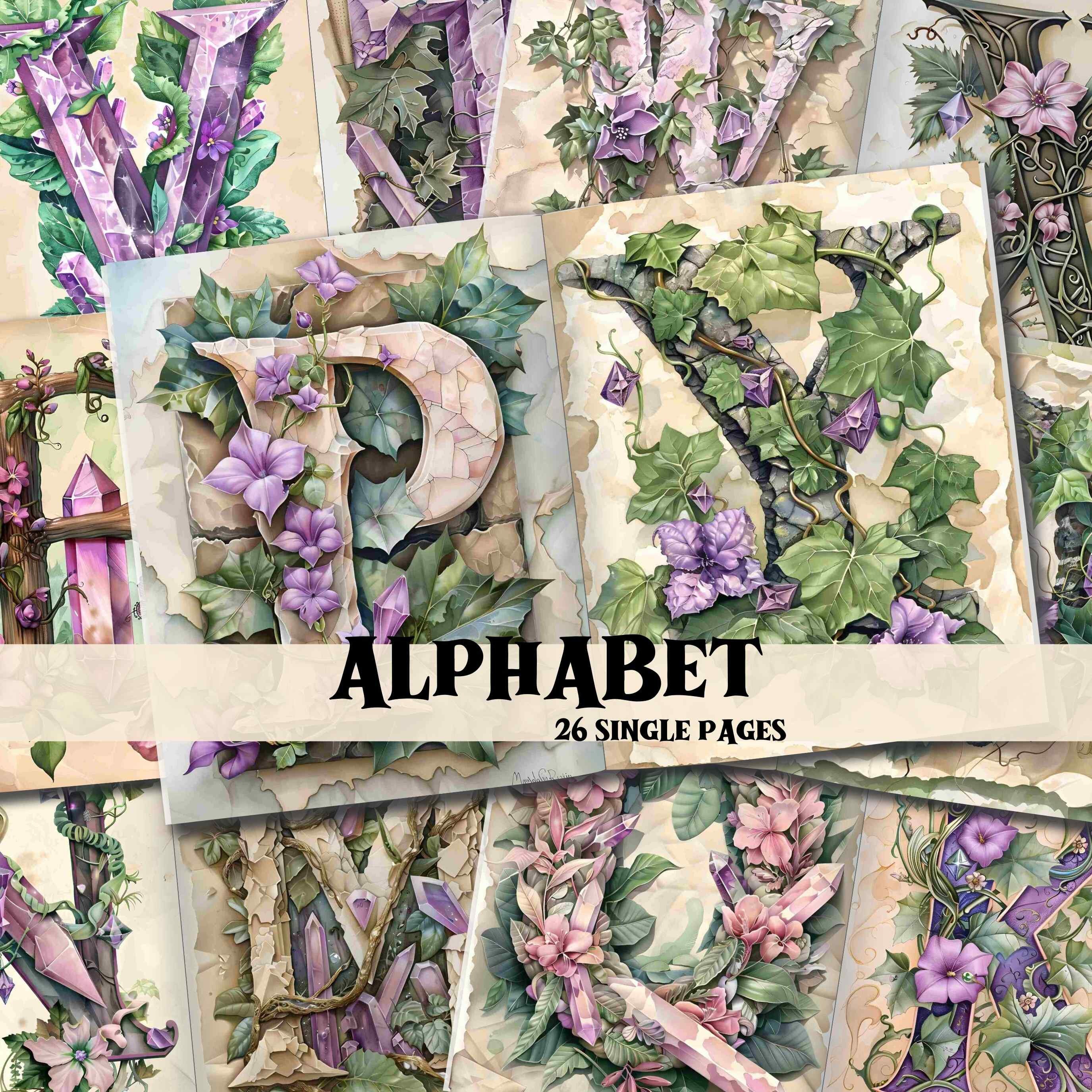 Alphabet Junk Journal Kit Enchanted Alphabet Scrapbook Digital Paper ...