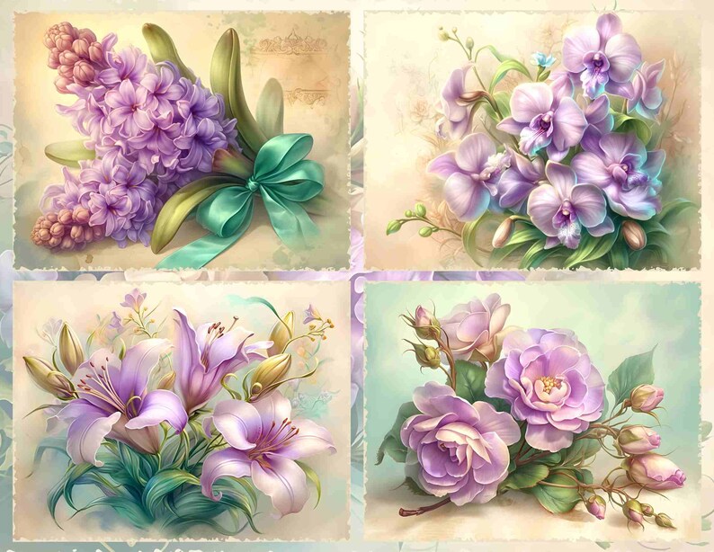 Purple Floral Junk Journal Kit: Vintage Scrapbook Pages (digital ...
