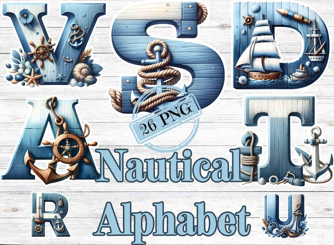 Nautical Alphabet PNG: Ocean Decorative Letters Clipart (digital ...