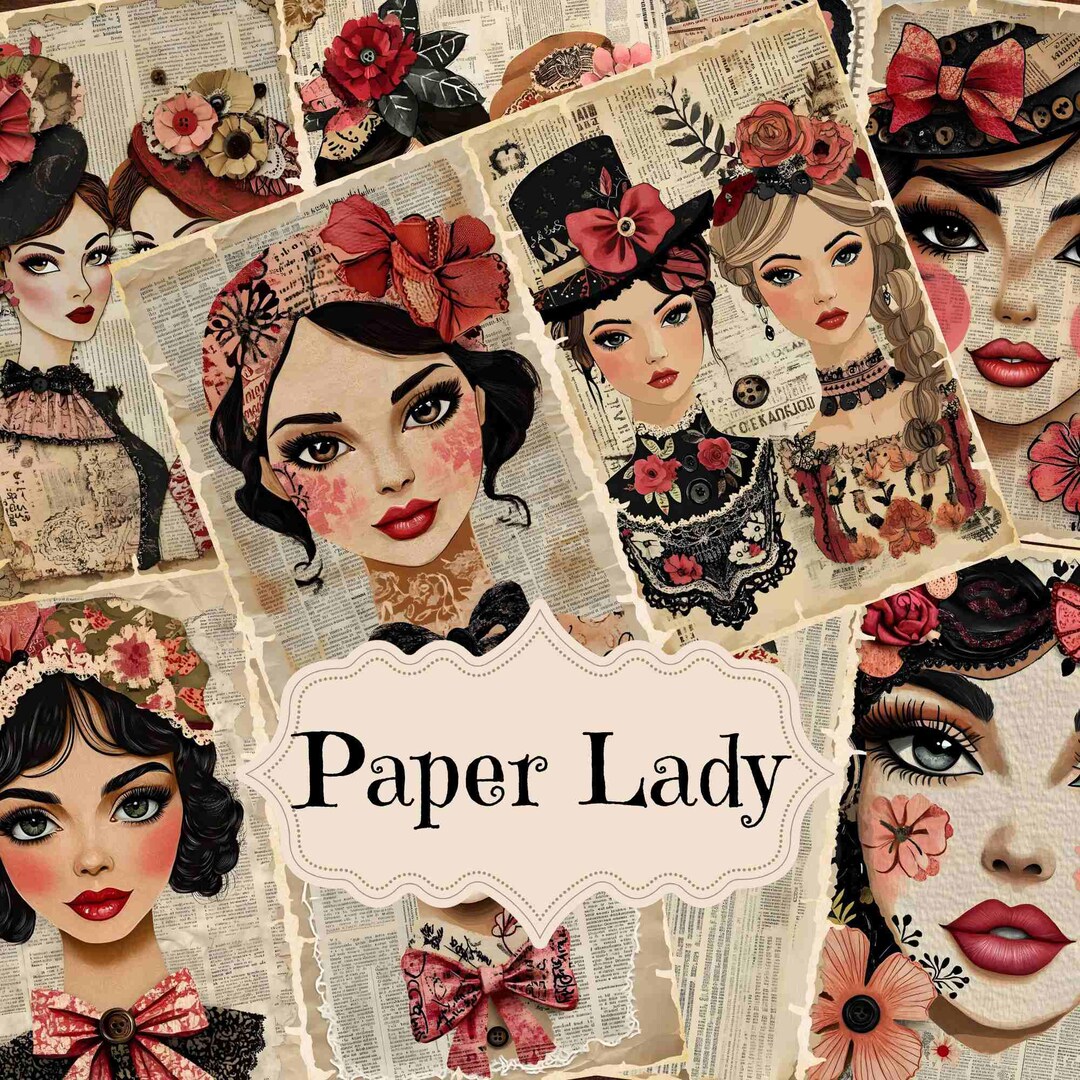 Paper Lady Junk Journal Supplies Vintage Lady Scrapbook Paper Kit Lady ...