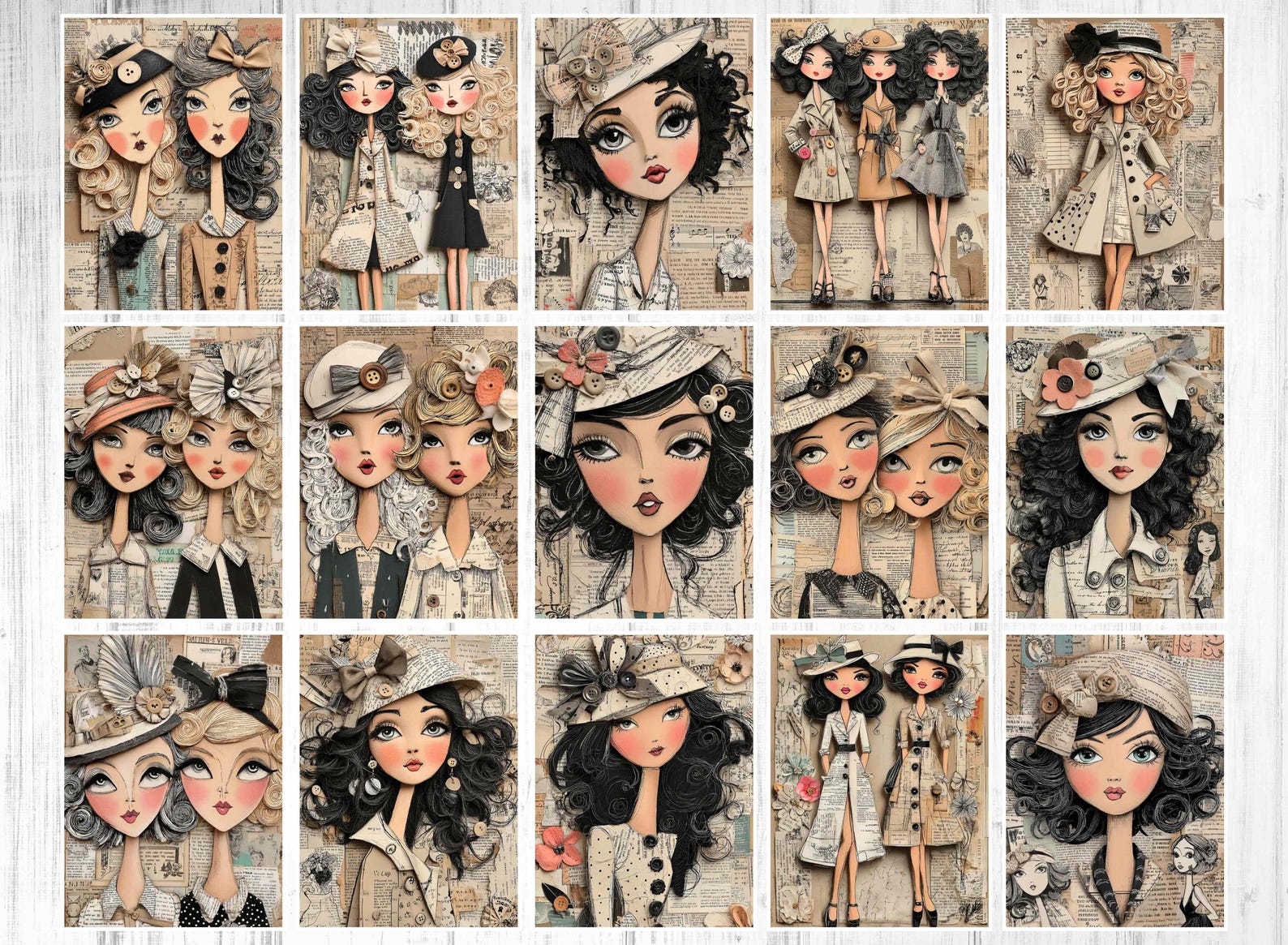 Big Bundle Dolls Vintage Paper Dolls: Shabby Chic Junk Journal Kit ...