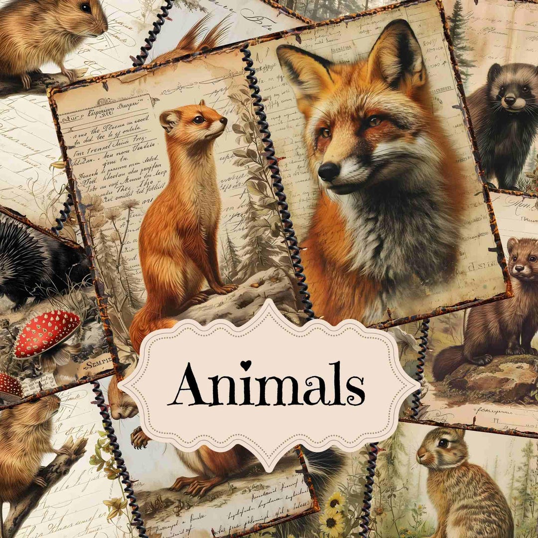 Woodland Animals Junk Journal Kit: Shabby Chic Scrapbook Paper (digital ...
