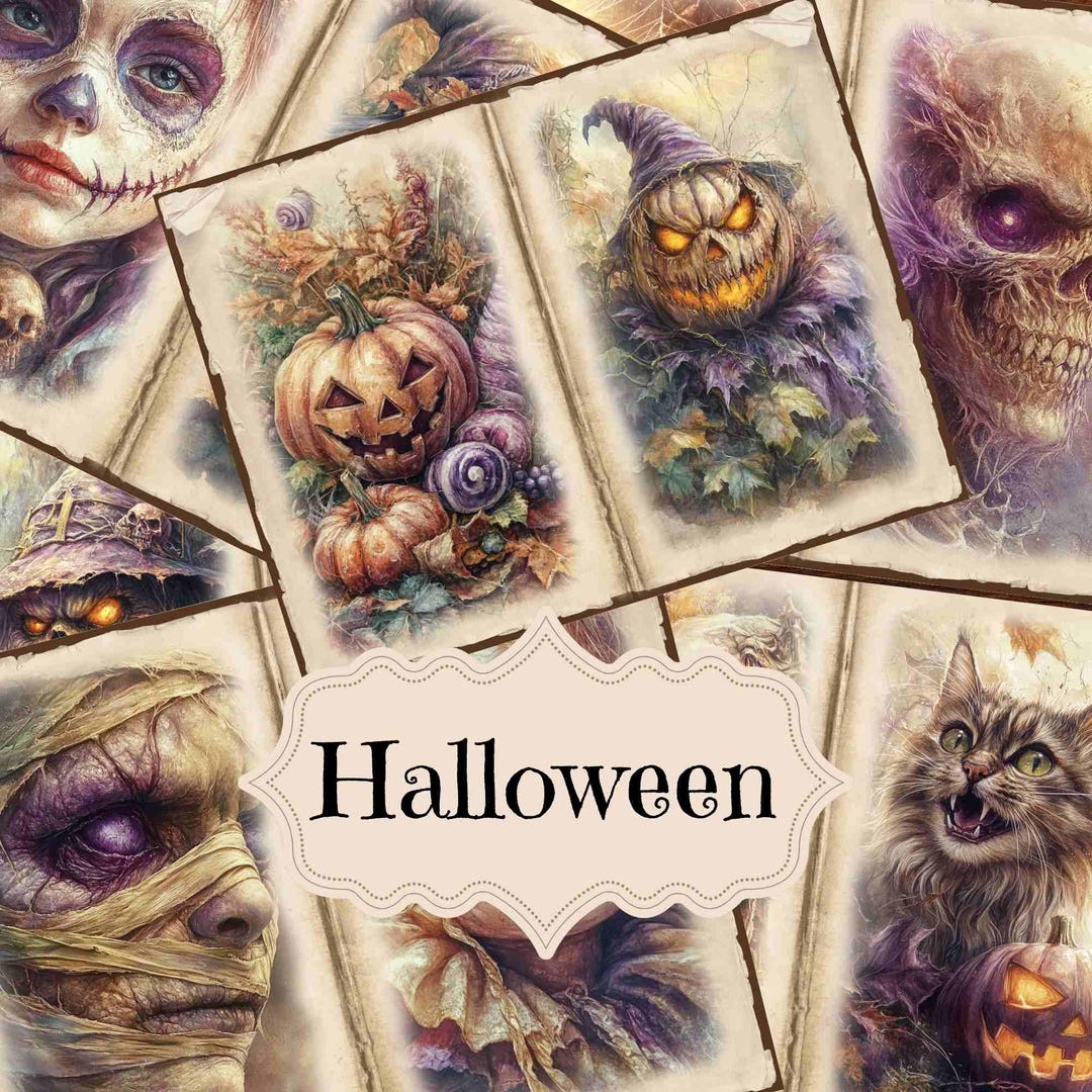 Vintage Halloween Scrapbook Kit: Watercolor Junk Journal Printables ...