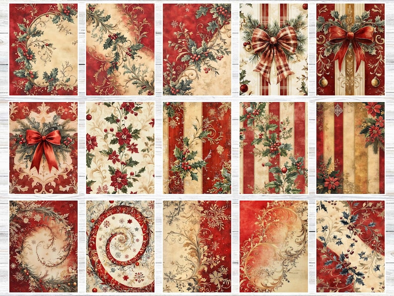 Red Gold Watercolor Christmas Scrapbook Paper: Vintage Junk Journal Kit ...