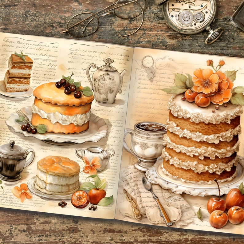 Junk Journal Kit Orange Vintage Cookbook Scrapbook Digital Paper Kit ...